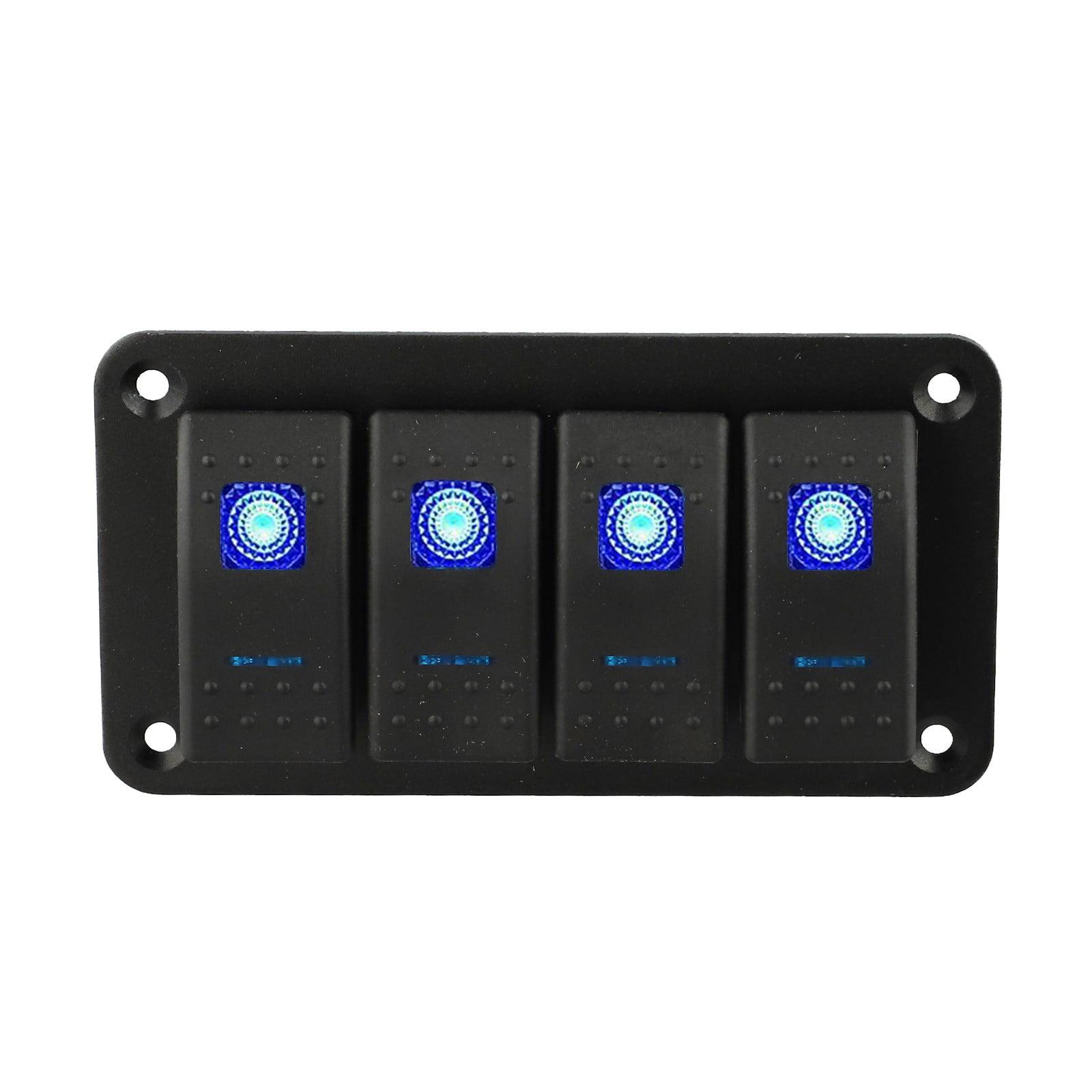 Rocker Switch Panel,12V-24Vdc, Blue Switches, Aluminum Panel, On/Off ...