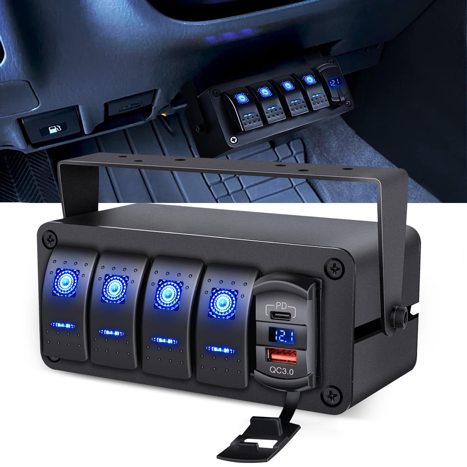 Rocker Switch Panel with USB Charger Voltmeter Waterproof 12V 24V DC ...