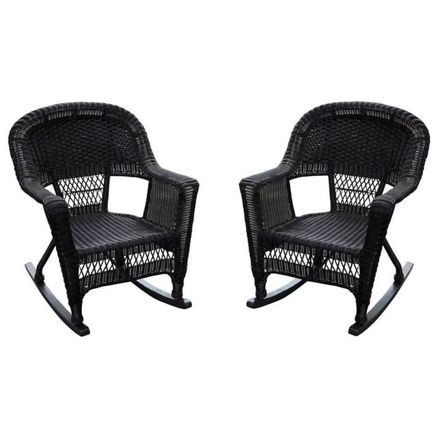Jeco Black Resin Wicker Rocking Patio Chair Set of 2 - Outdoor Balcony ...