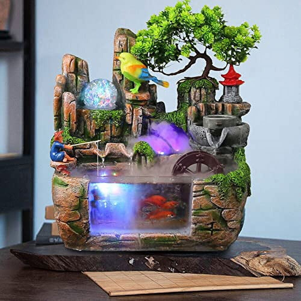 Rockery Water Fountain Desktop, Indoor Tabletop Resin Small Waterfall ...