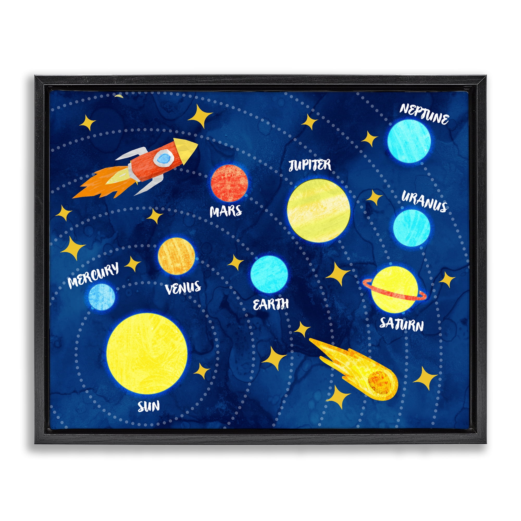 Rocket Across Solar System Black Framed Floater Canvas Wall Art, design ...
