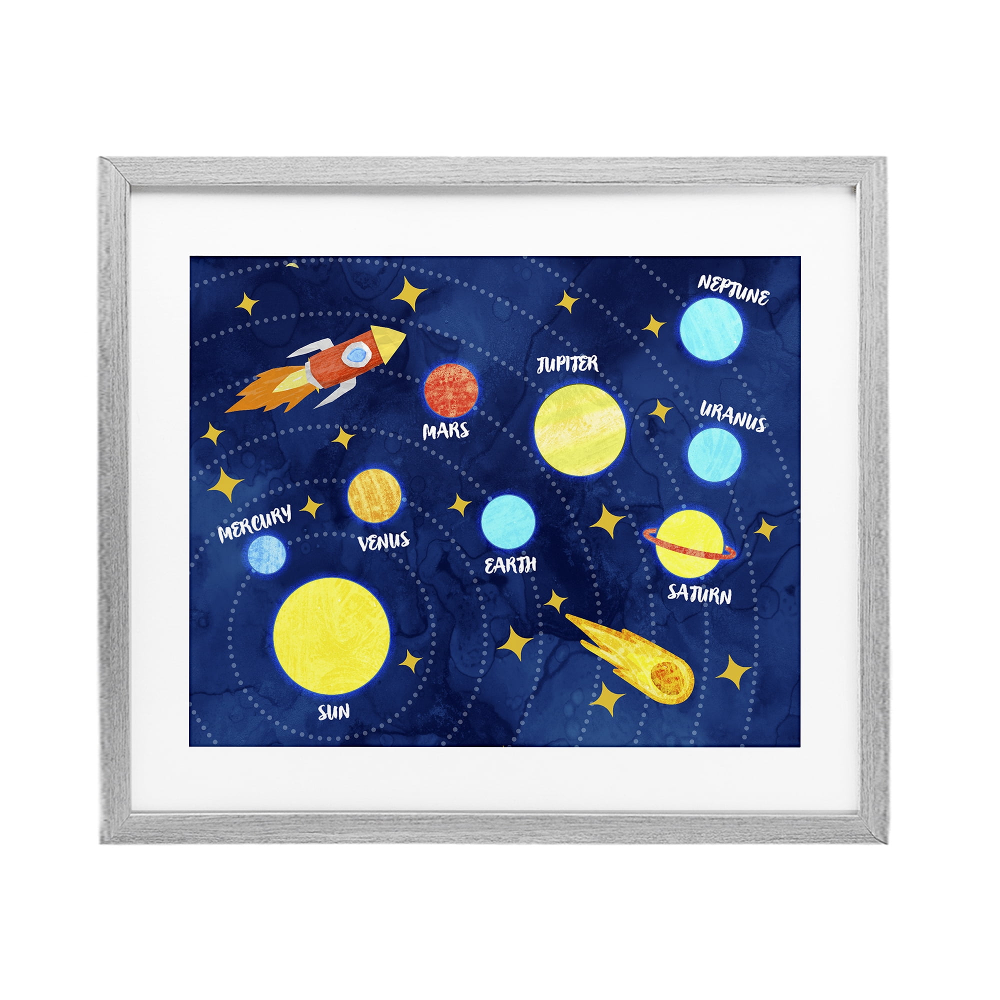 Rocket Across Solar System Gray Framed Print Under Glass, design by ...