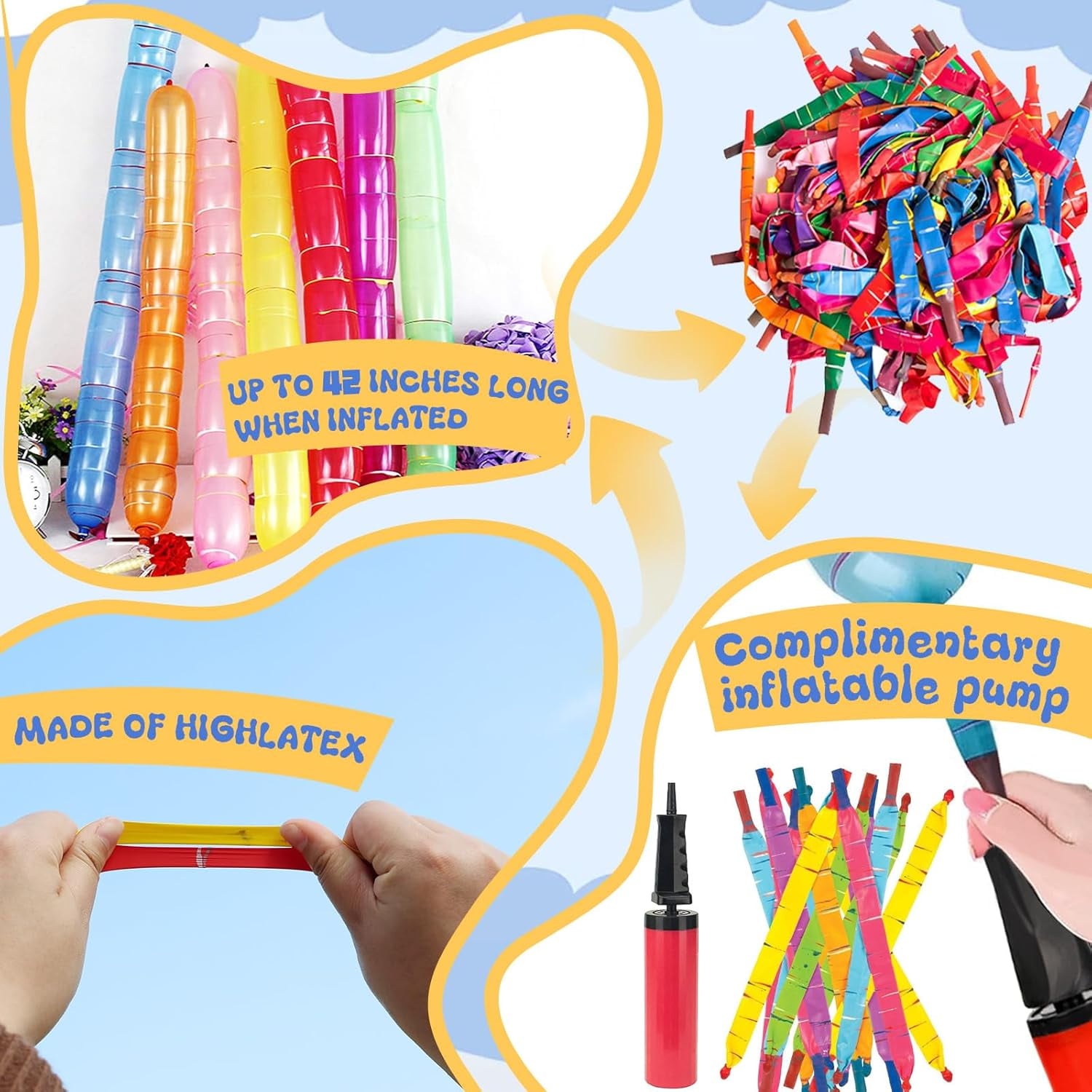 Rocket Balloons 100-Pack with Pump, 40-Inch Whistling Flying Party Balloons, Assorted Colors ...