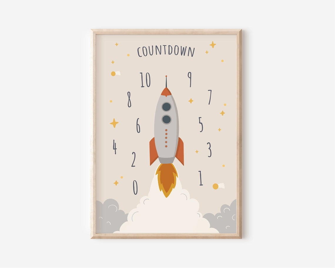 Rocket Countdown Poster In A4 & A3 For The Children'S Room Rocket ...