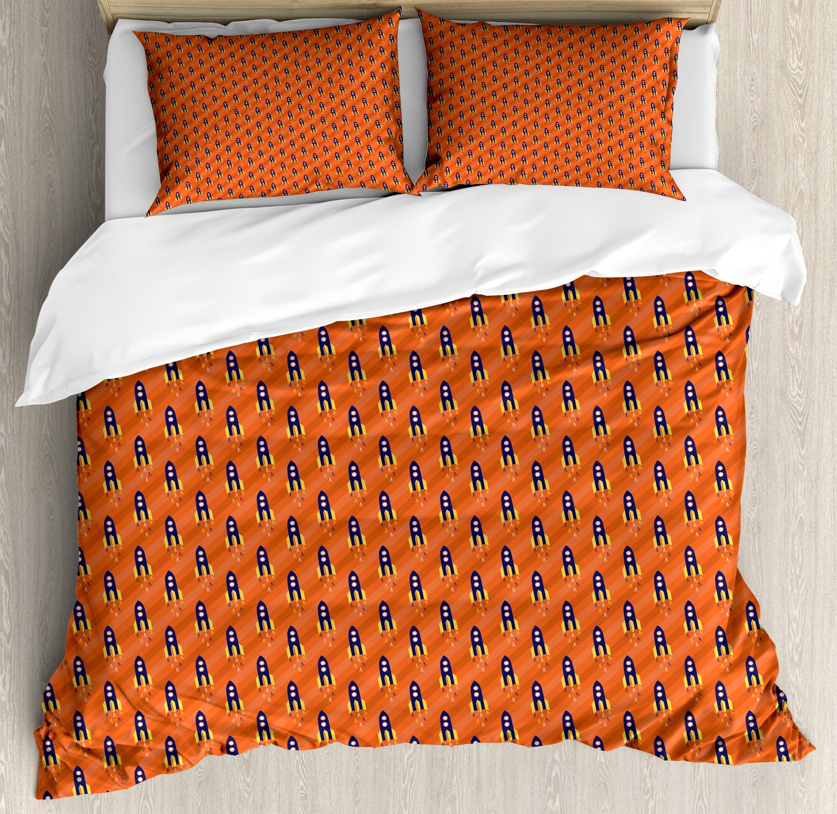 Rocket Duvet Cover Set, Flying Space Elements Playful Modern Pattern ...