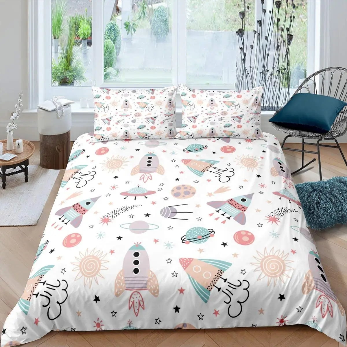 Rocket Duvet Cover Set King Size Spaceship Bedding Set Twin Microfiber ...
