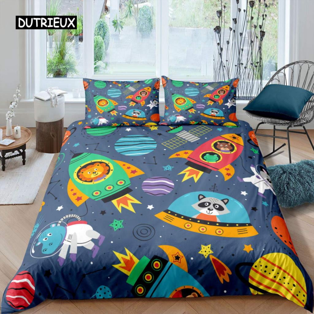 Rocket Duvet Cover Set King Size Spaceship Bedding Set Twin Microfiber ...