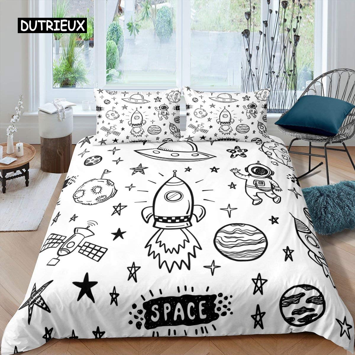 Rocket Duvet Cover Set King Size Spaceship Bedding Set Twin Microfiber ...