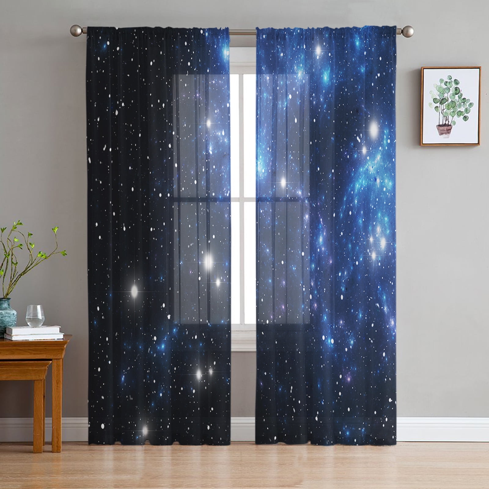 Rocket Flying Cartoon Universe Space White Tulle Sheer Window Curtains ...