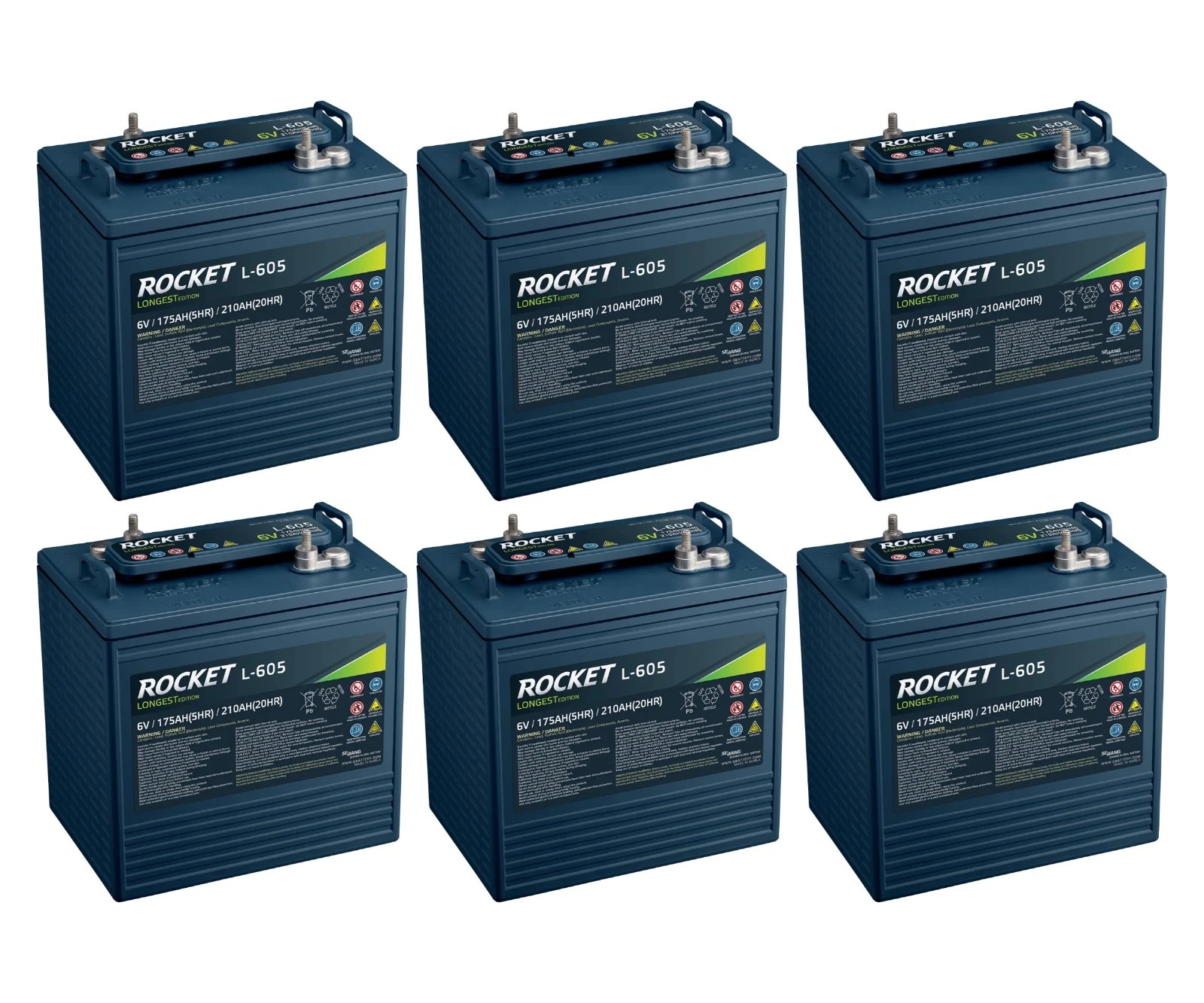 Rocket L-605 210Ah 6V Golf Cart Battery - Compatible w/ T-105 T-605 ...