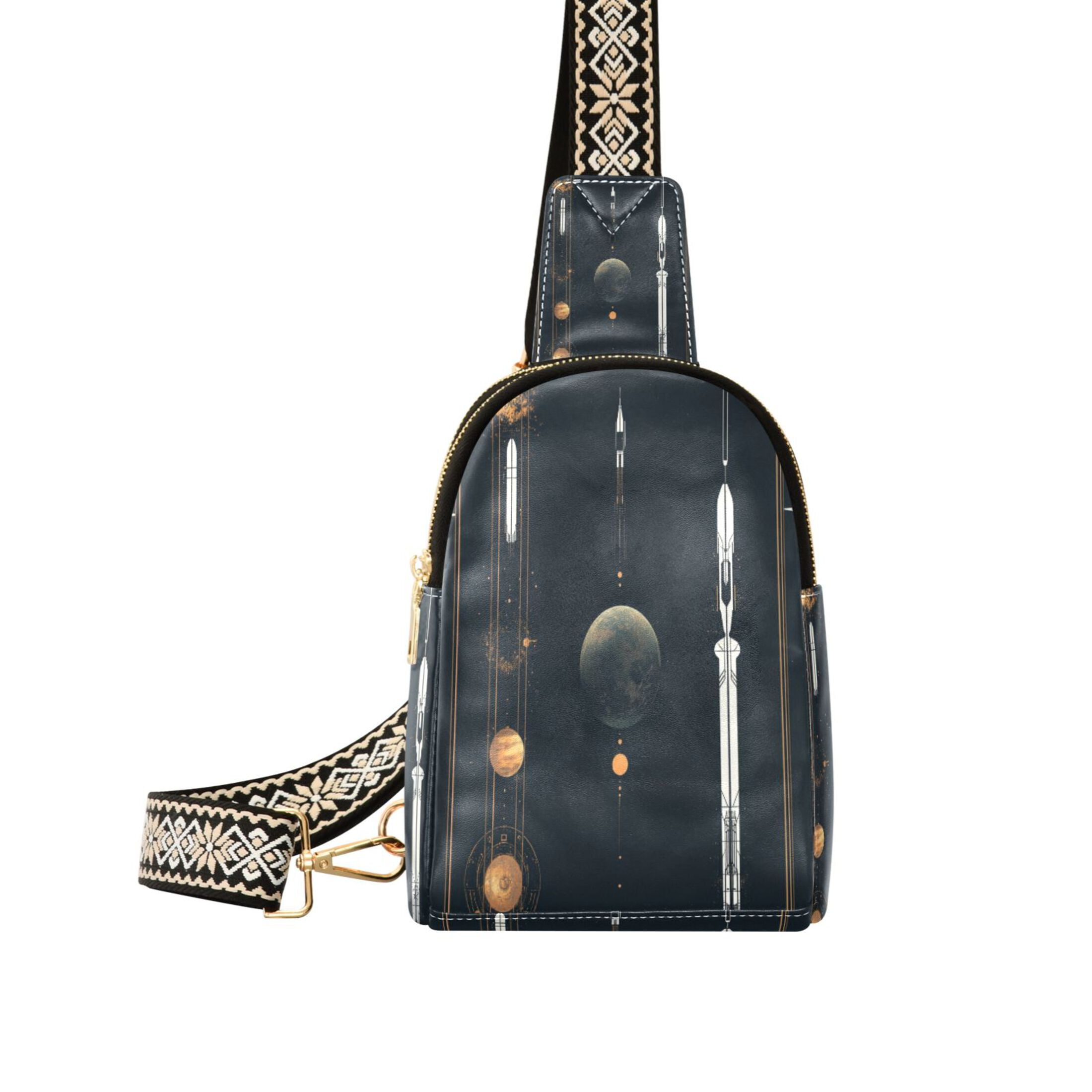 Rocket Launch Pattern Women's PU Leather Crossbody Bag, Dual Zipper ...