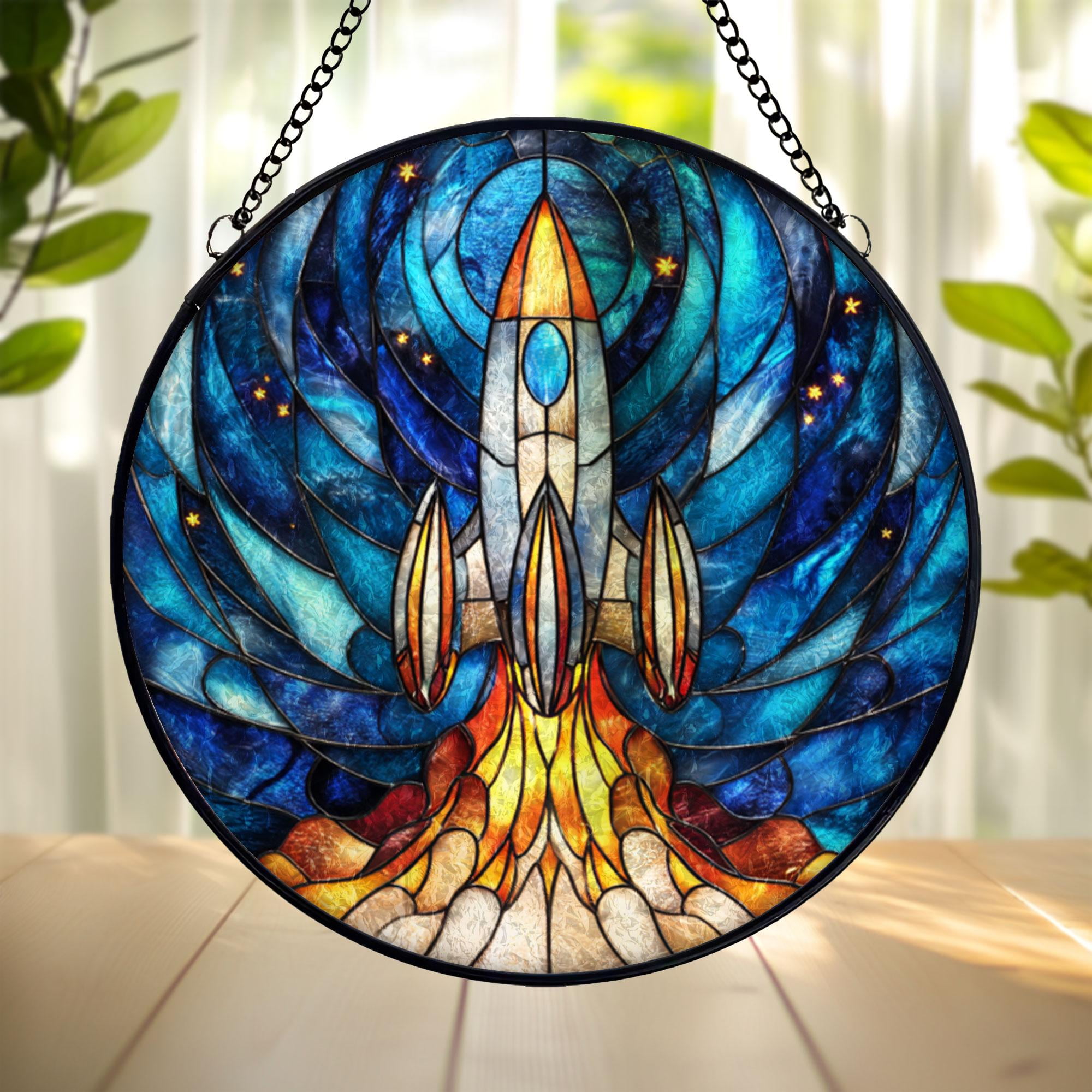 Rocket Launch Suncatcher, Stained Glass Style Acrylic Window Hanging ...