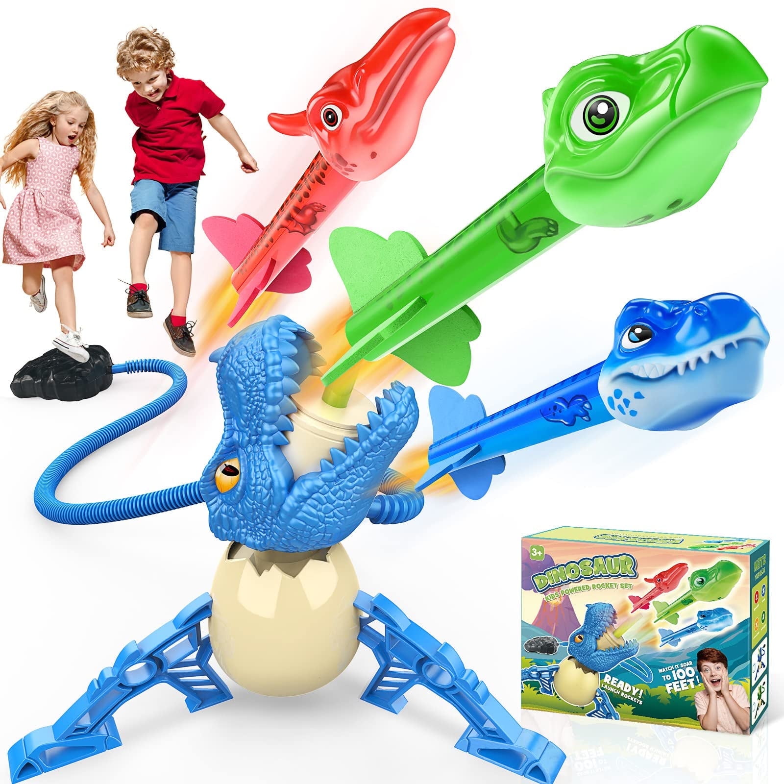 Dinosaur Rocket Launcher Outdoor Toy for Kids 3-7 Years, Dino Blasters ...