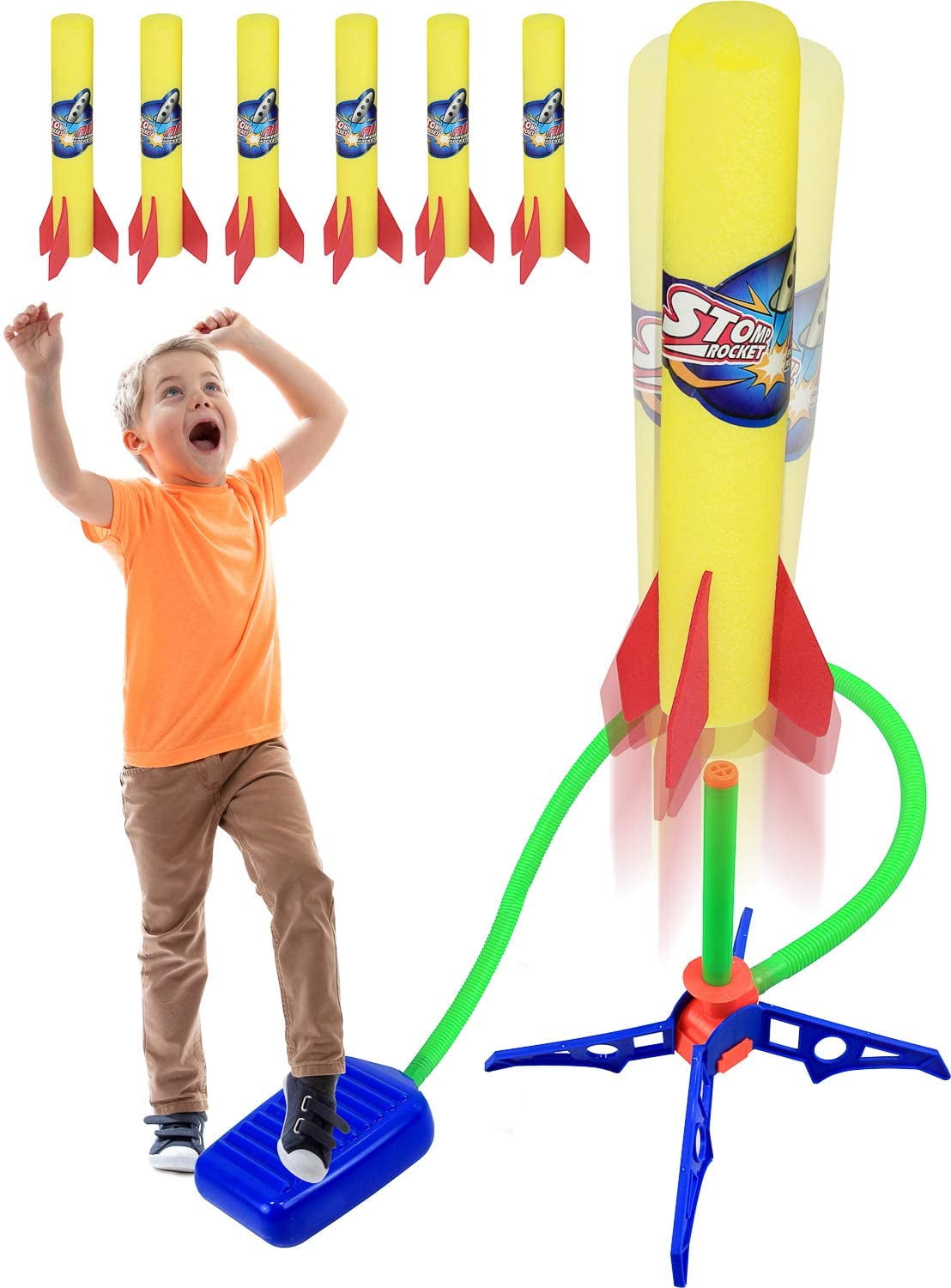 Kiddie Play Rocket Launcher Toy for Kids Ages 3+ - 6 Flying Rockets ...