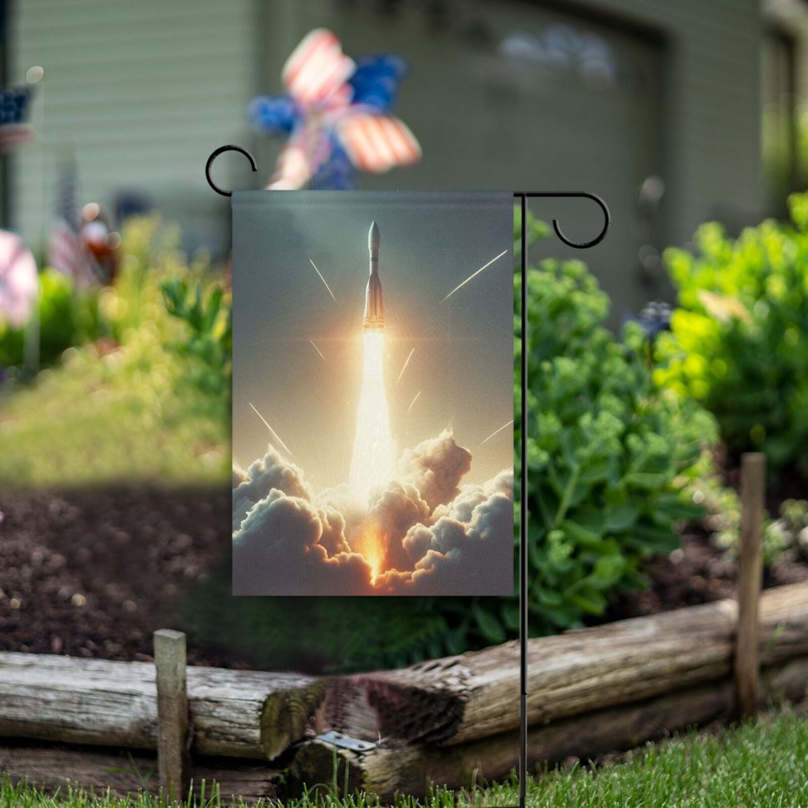 Rocket Launching Garden Flag Double Sided Outdoor Banners for Courtyard ...