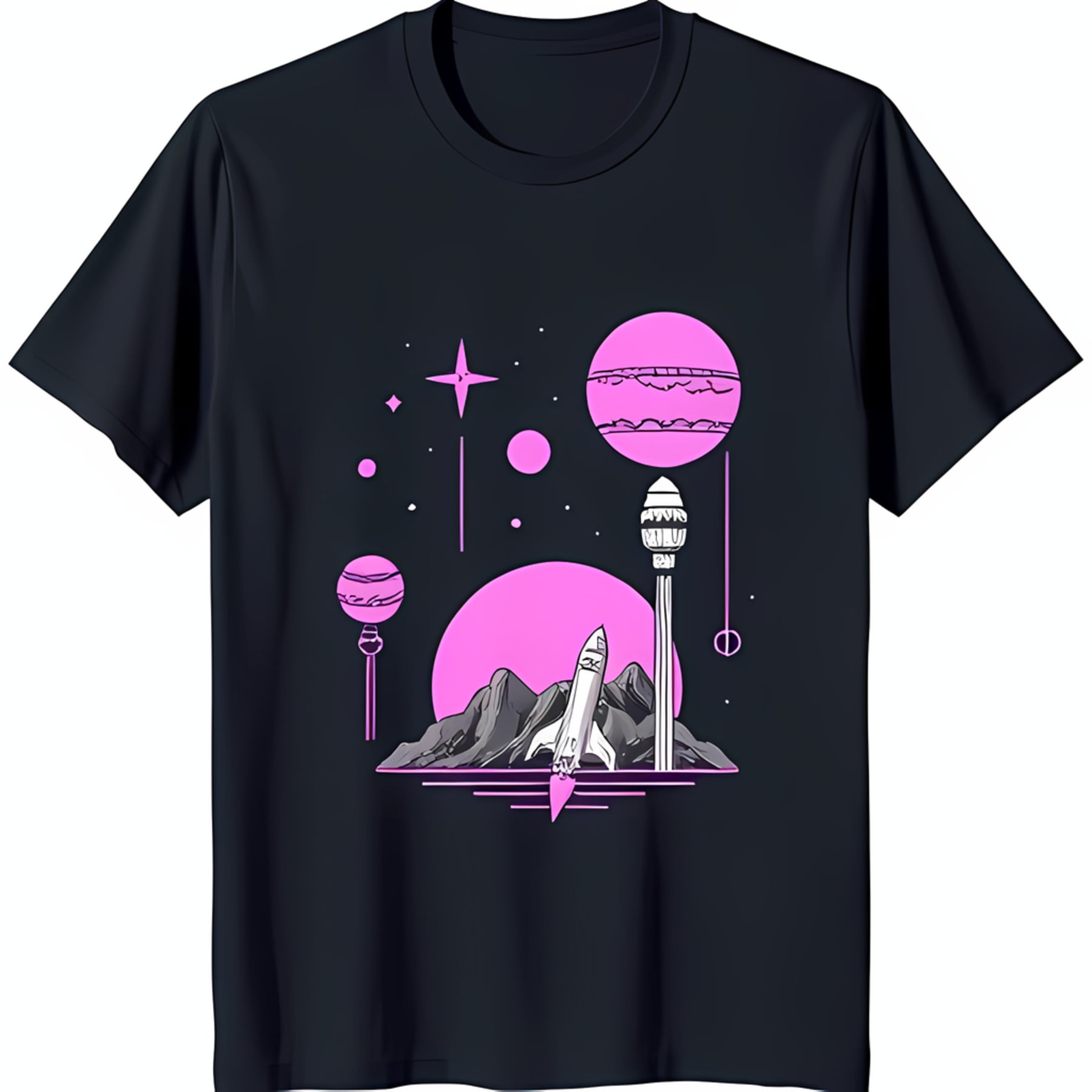 Rocket Launching T-Shirt Blue Tee with Pink & White Space Design ...