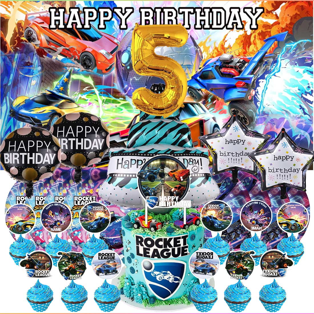 Rocket League 5th Tableware Balloons Cake Toppers Backdrop Banner ...