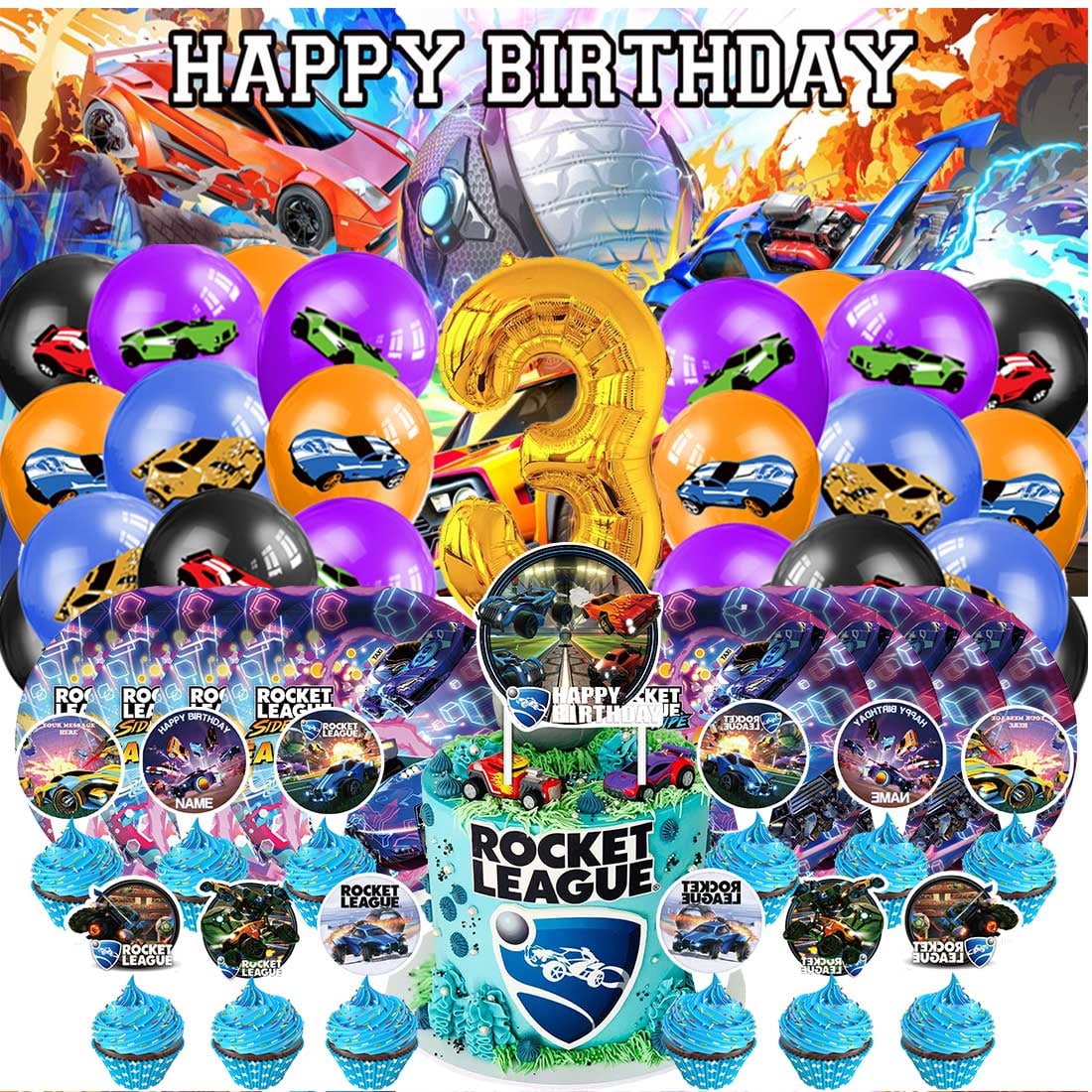 Rocket League Balloons Party Supplies 3rd Decor Tableware Birthday Cake ...