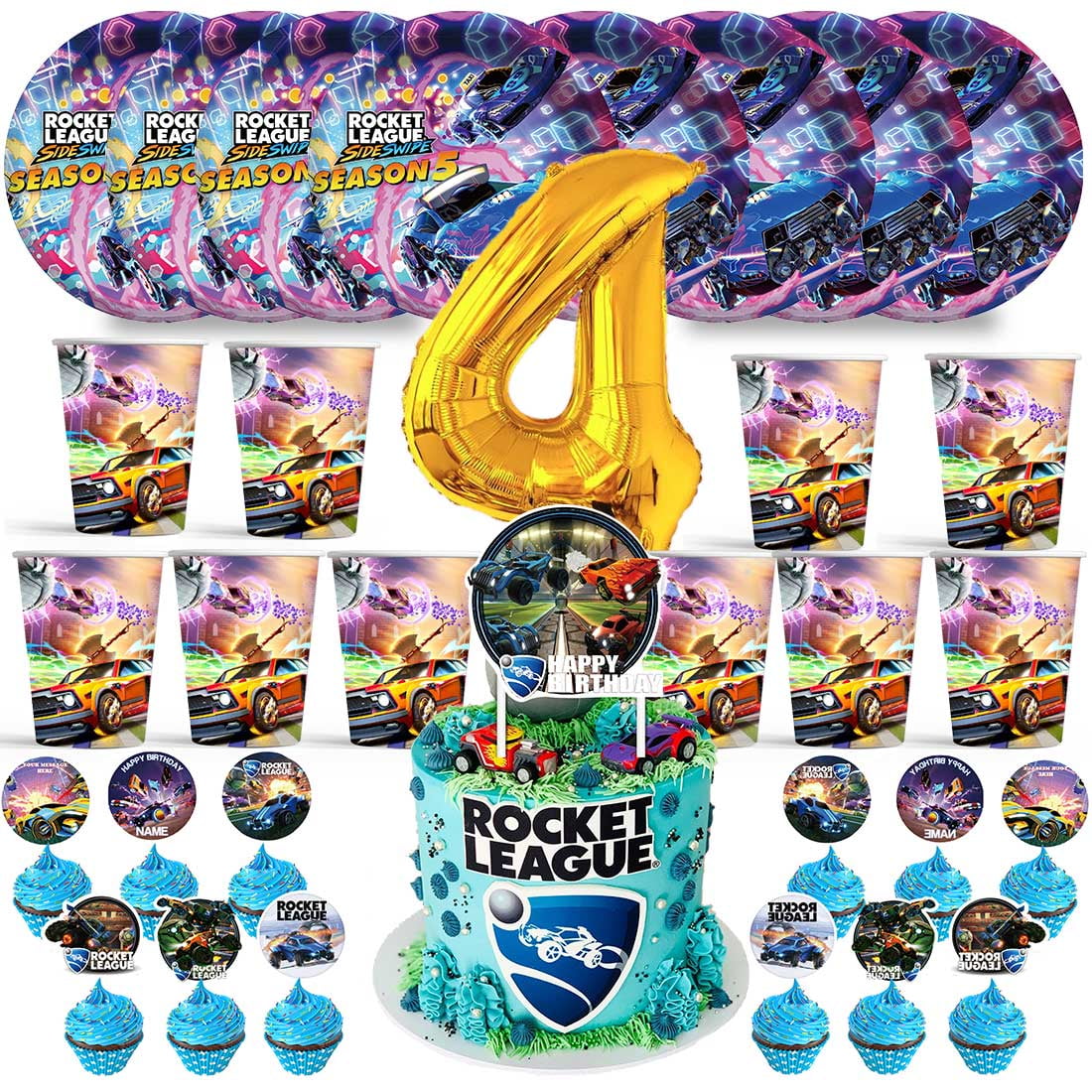 Rocket League Birthday 4th Cups Party Supplies Plates Fans Decorations ...