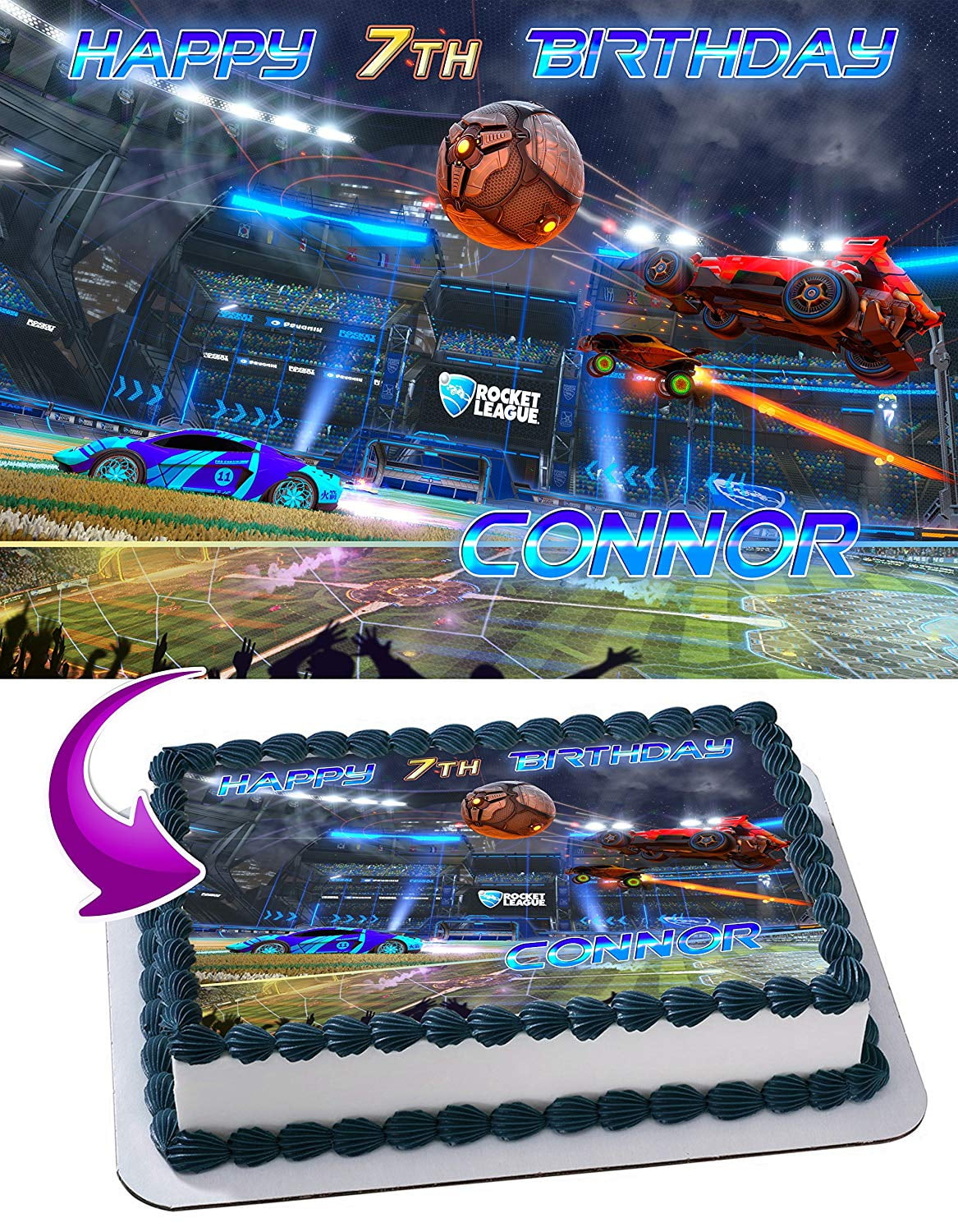 Rocket League Edible Cake Image Topper Personalized Birthday Party 1/4 ...