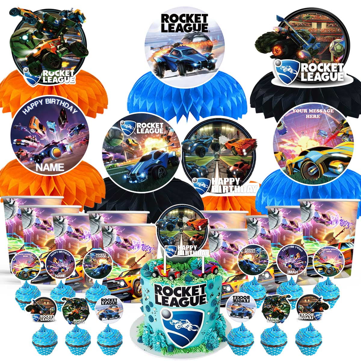 Rocket League Party Supplies Decor Cups Fans Decorations Honeycomb ...