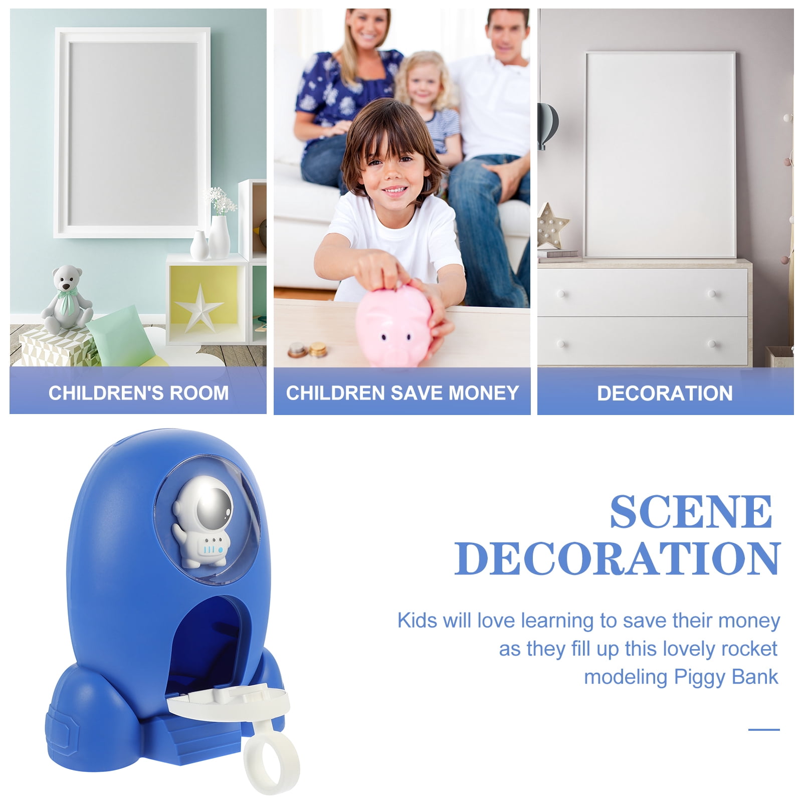 Birthday Money Box Rocket Shape Coin Bank Blue Plastic 1Pcs 8.3X6.9X4 ...