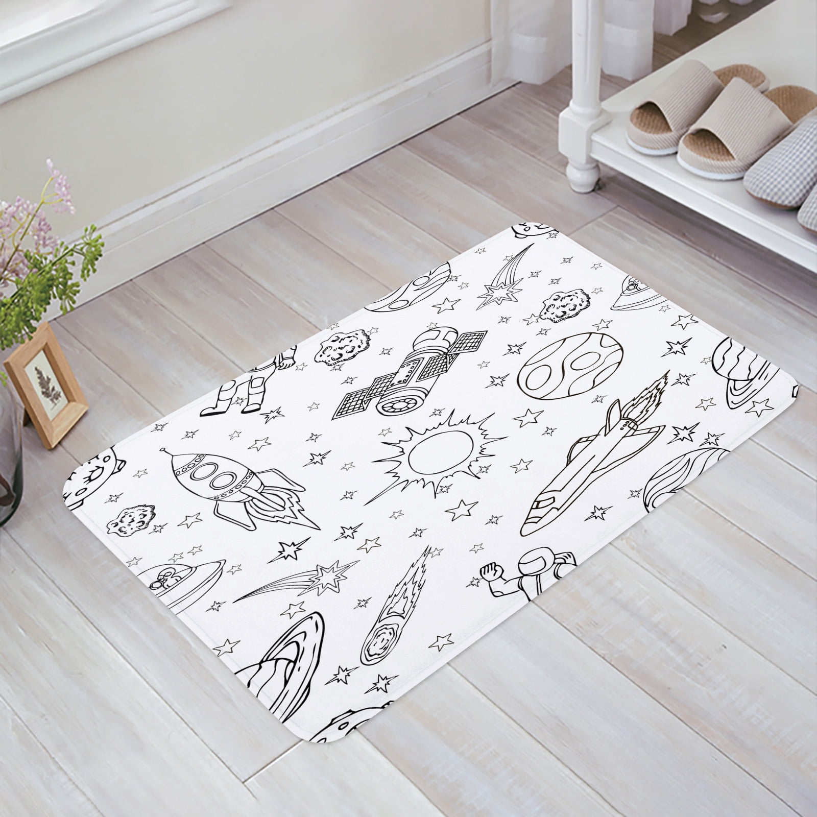 Rocket Planet Sun Outer Space Graffiti Kitchen Doormat Bedroom Bath ...
