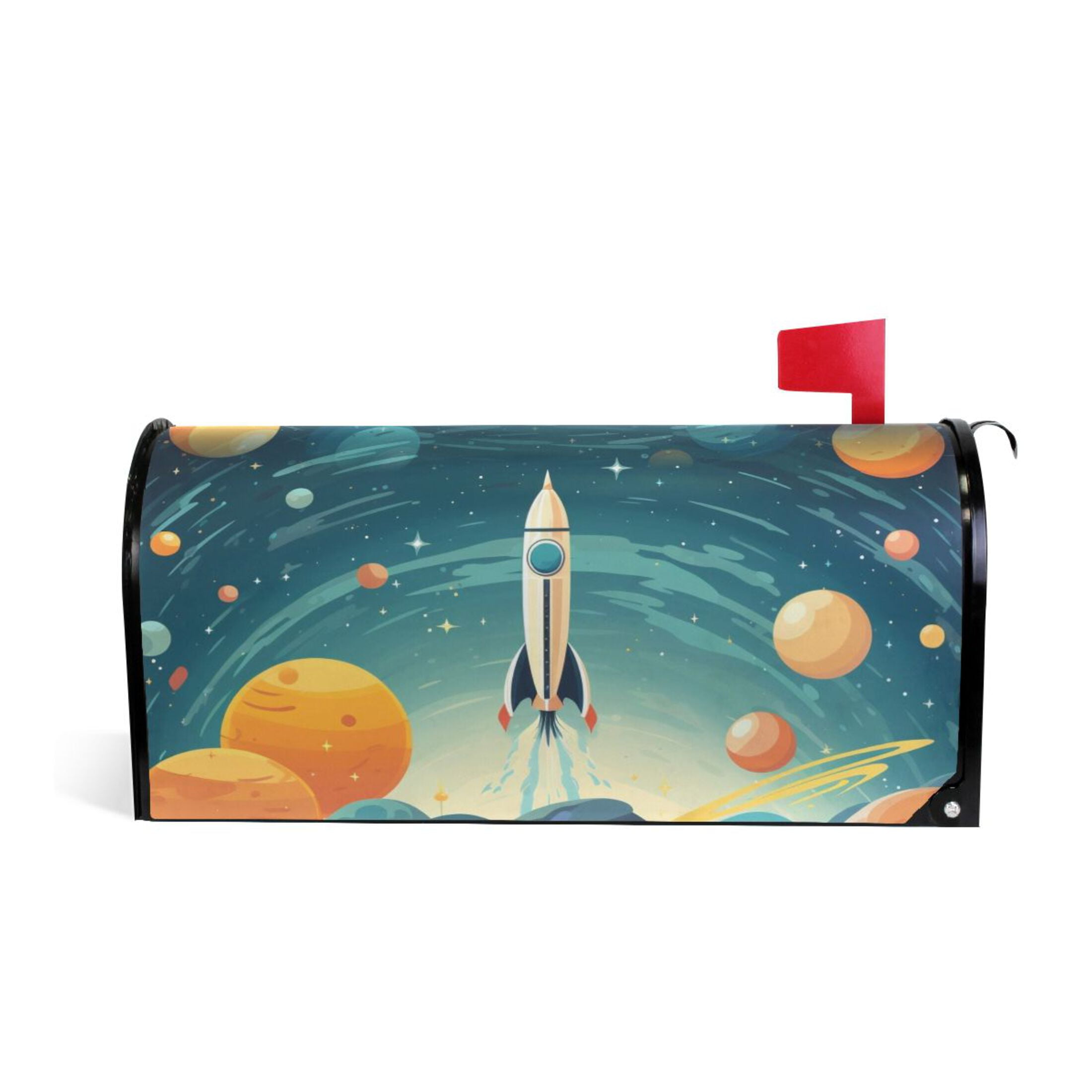 Rocket Planets Firmament Mailbox Covers Magnetic Post Box Cover Wraps ...