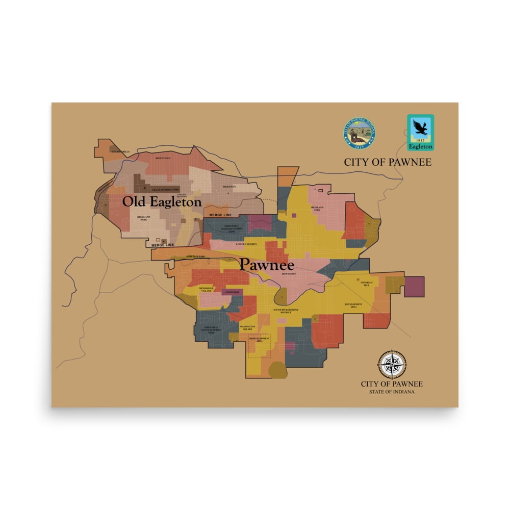 Rocket Prints Pawnee Old Eagleton Merger Map Parks and Recreation ...
