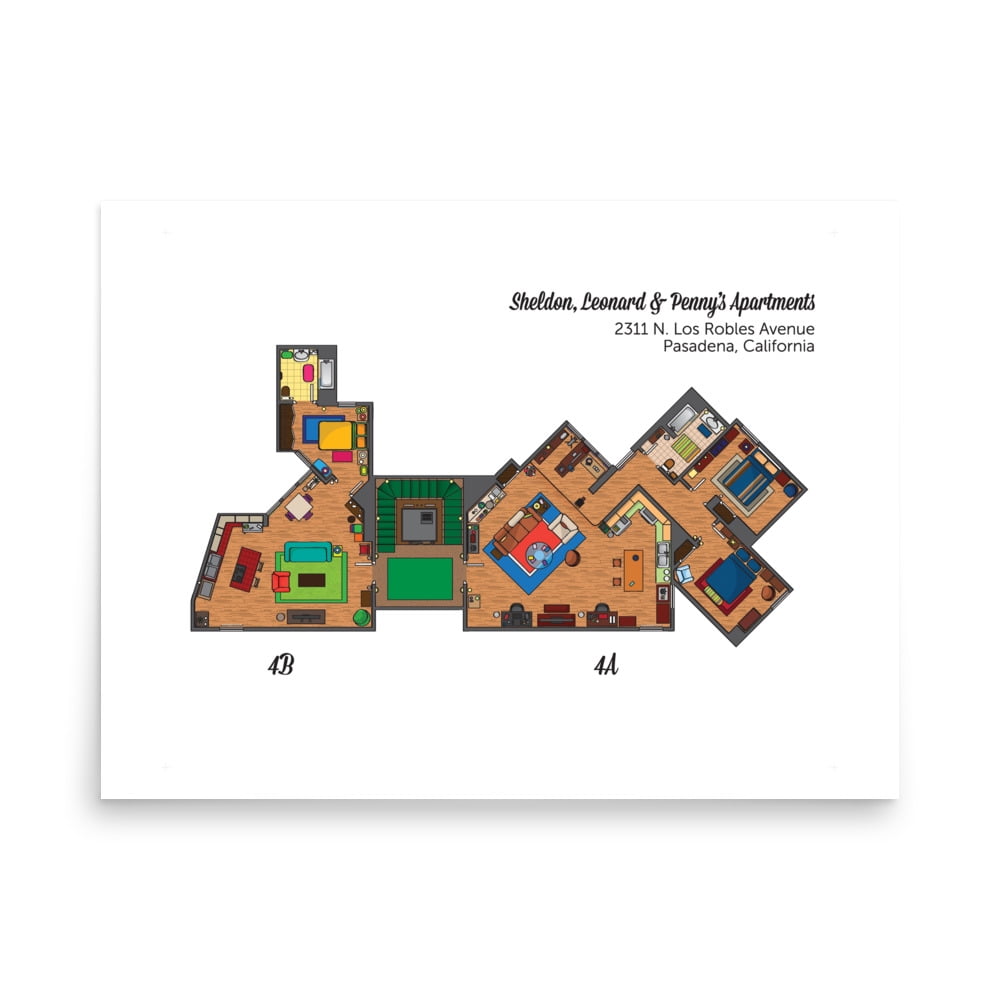 Rocket Prints Sheldon Leonard Penny's Apartments Floor Plan Big Bang ...