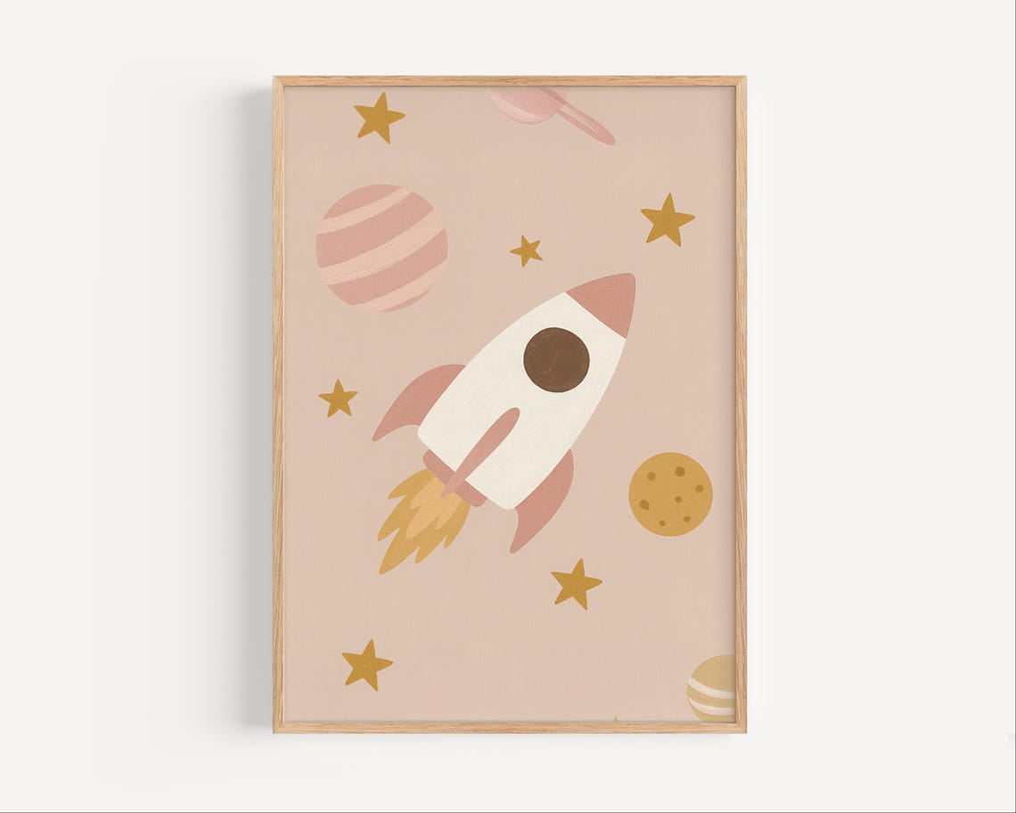 Rocket Ship Nursery Poster: Pastel Space Wall Art, Unframed Poster Size ...