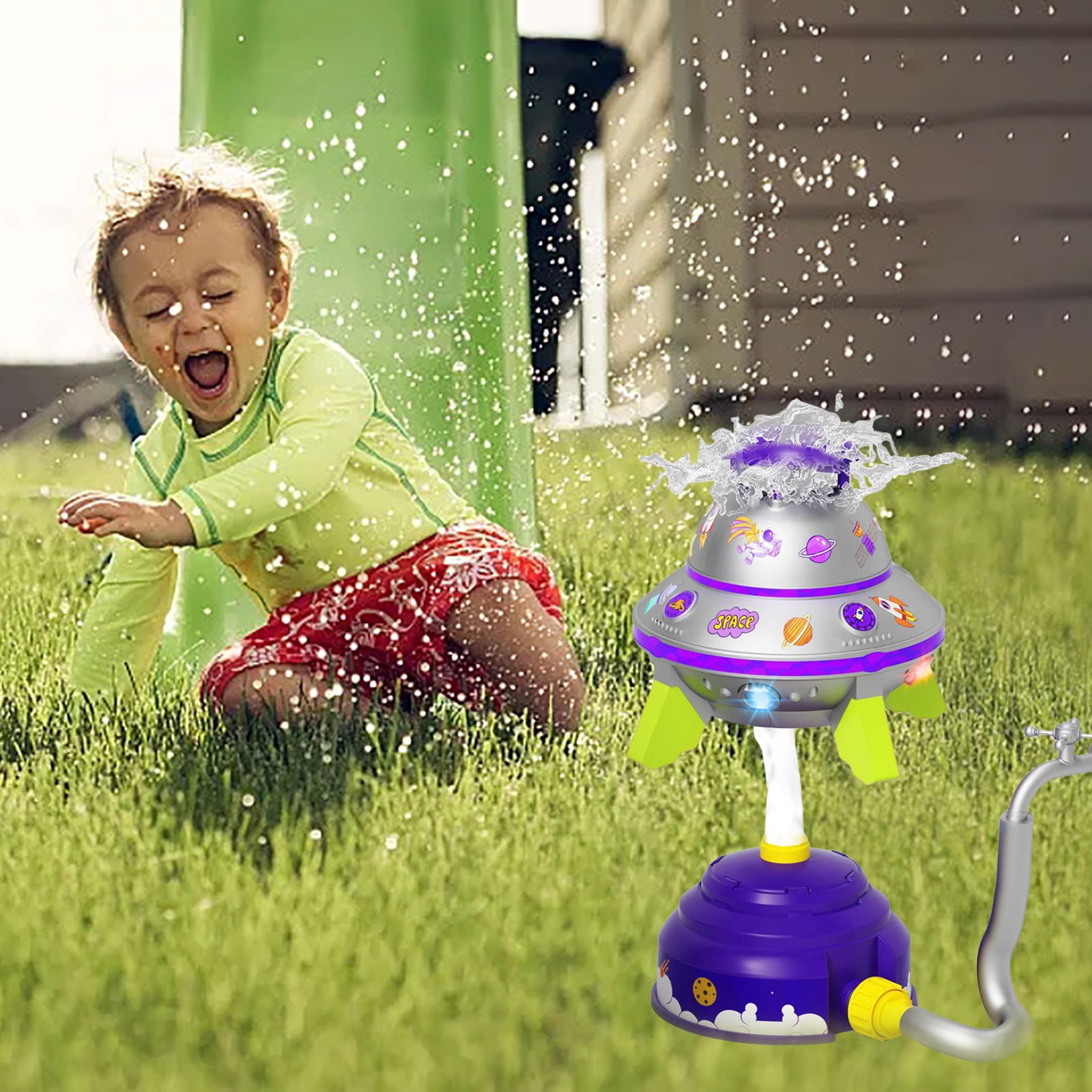 Rocket Sprinkler For Kids UFO Spaceship Water Sprinklers For Outside ...
