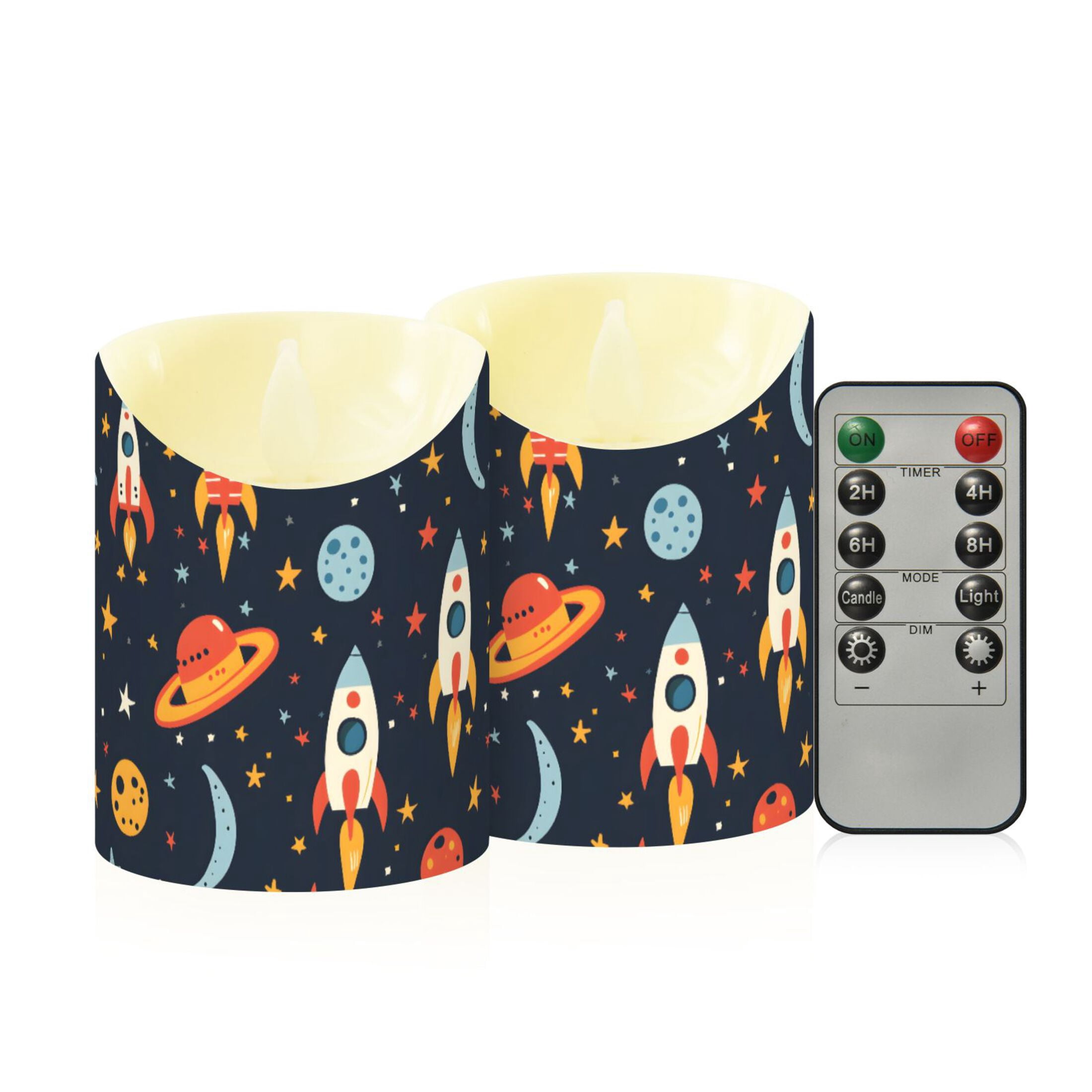 Rocket and Planet Flameless Candles 2 PCS with Remote Realistic Moving ...