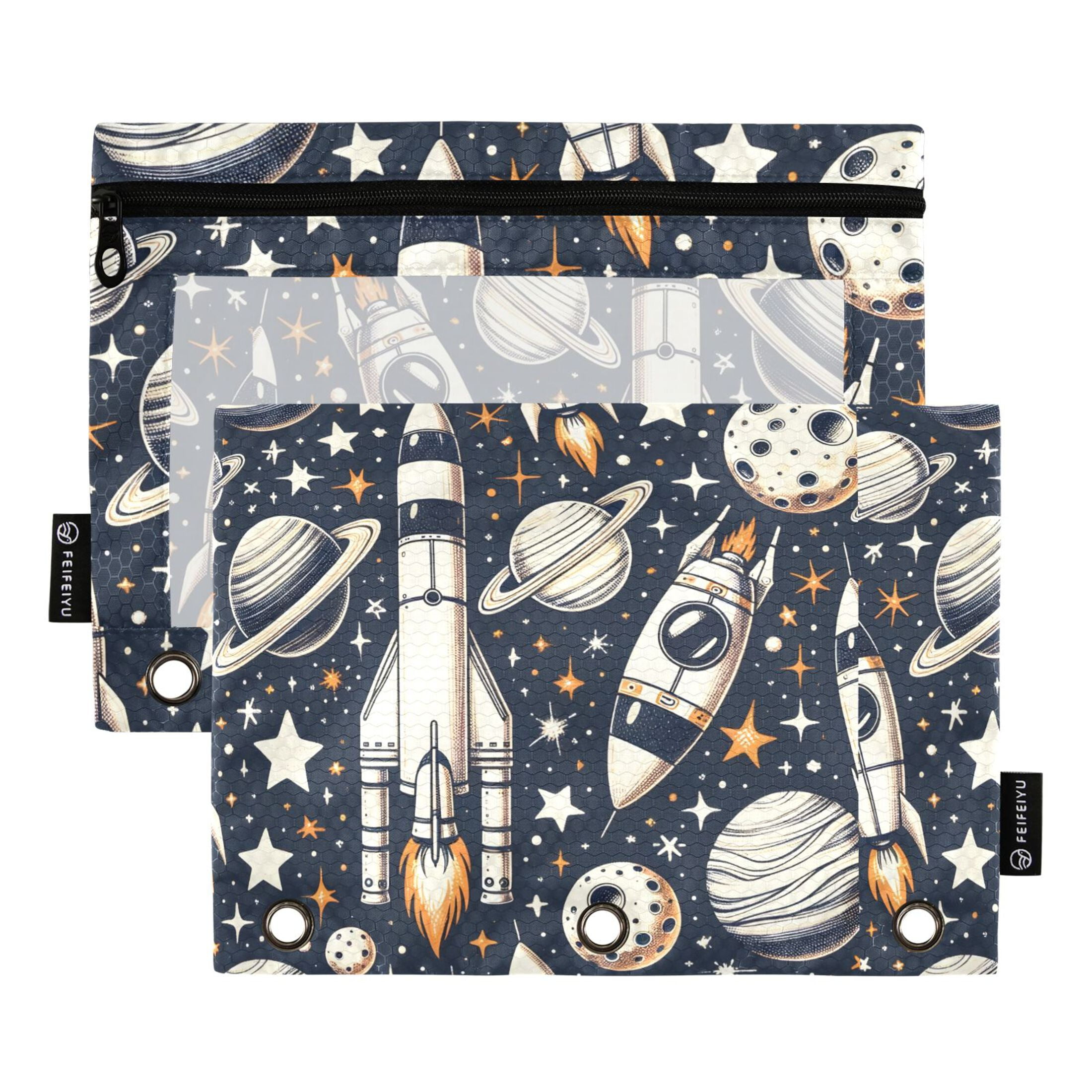 Rocket in Cosmos Space 2 Pack Pencil Pouch for 3 Ring Binder Smooth ...