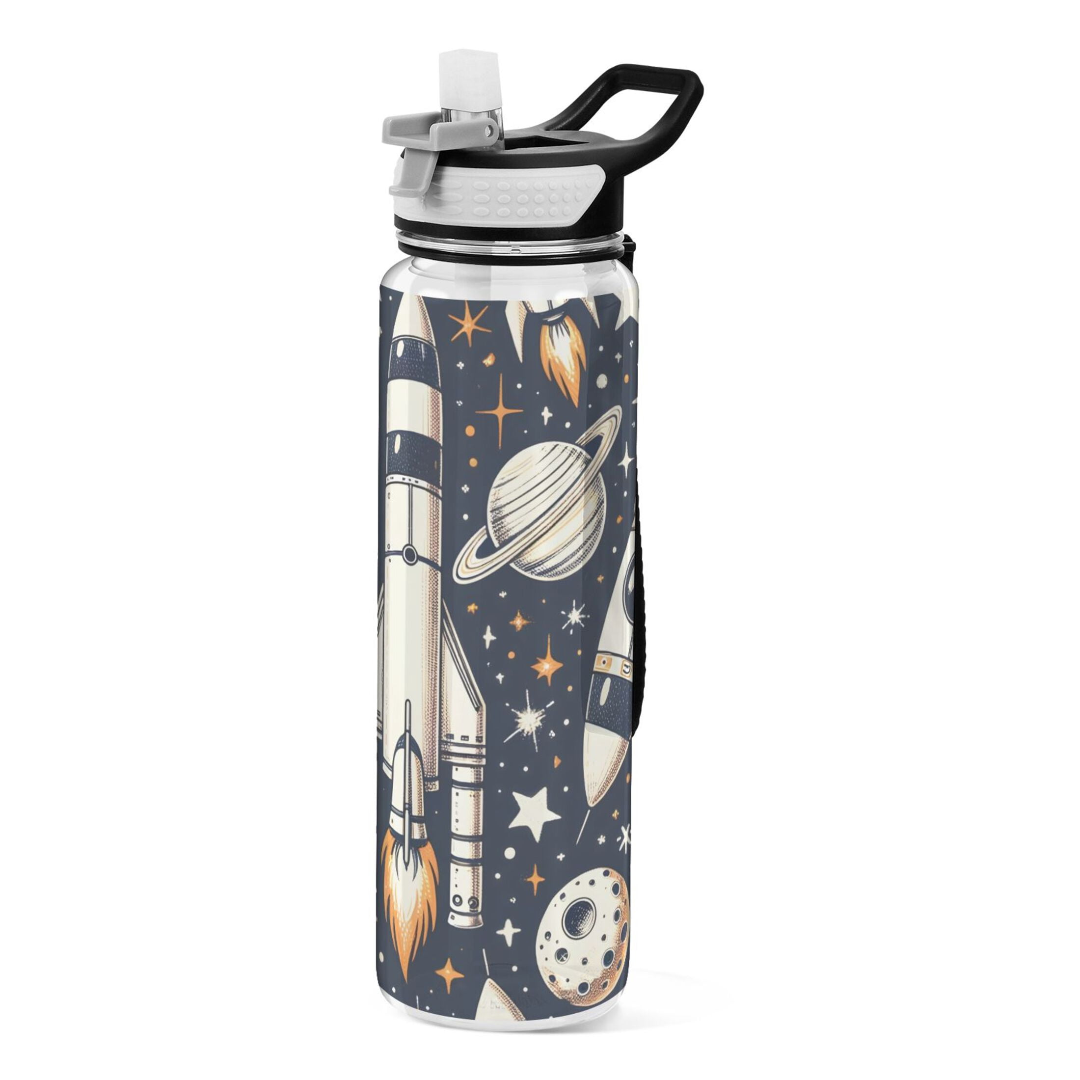 Rocket in Cosmos Space Sports Water Bottle with Straws 32 Oz Tritan ...