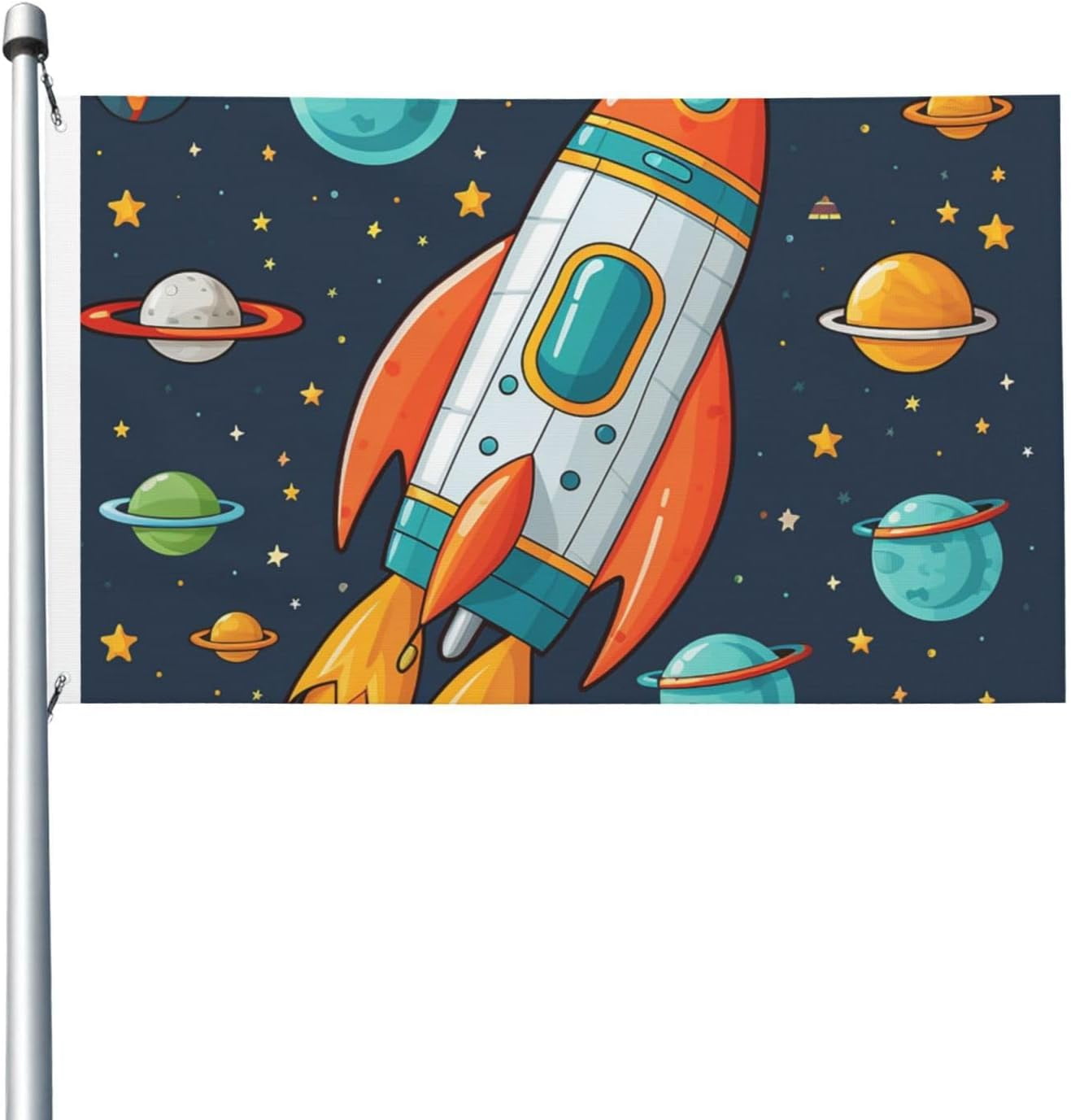 Rocket space ship Cartoon Garden Flag Welcome Flags for Outside Holiday ...