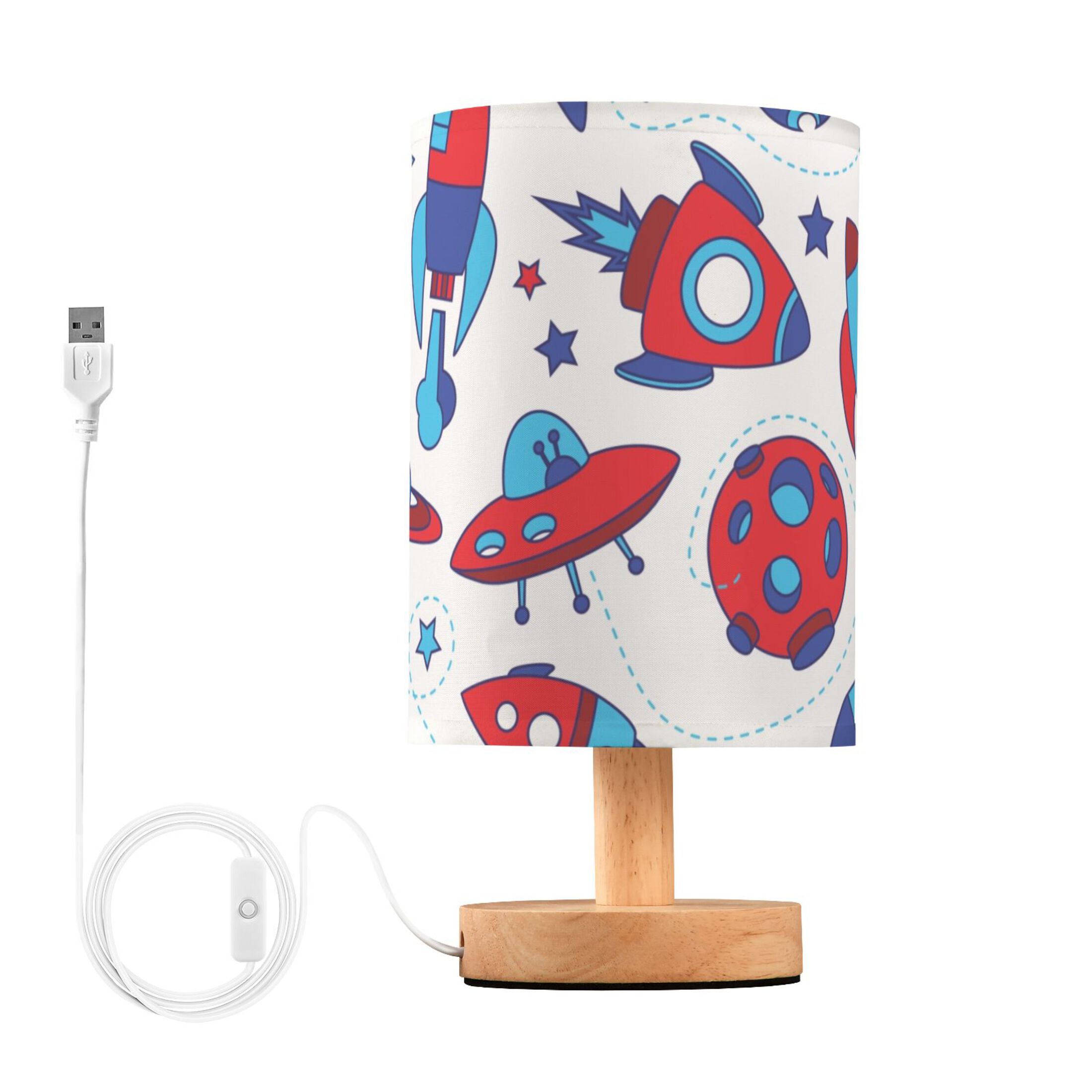 Rocket with Red and Blue Bedside Table Lamp LED Warm Lights with USB ...
