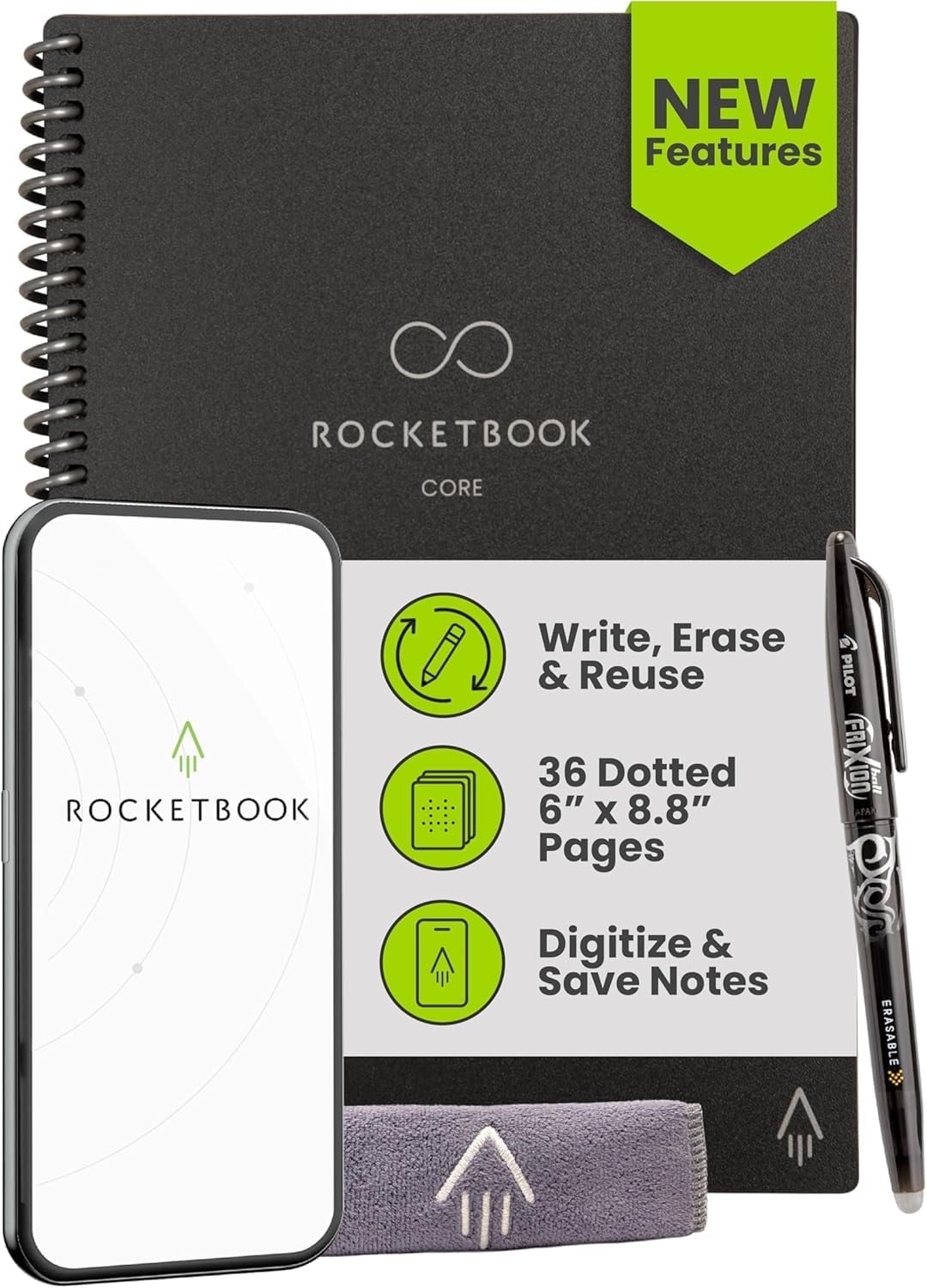 Rocketbook, Smart Reusable Core Notebook, Black, Executive Size ...