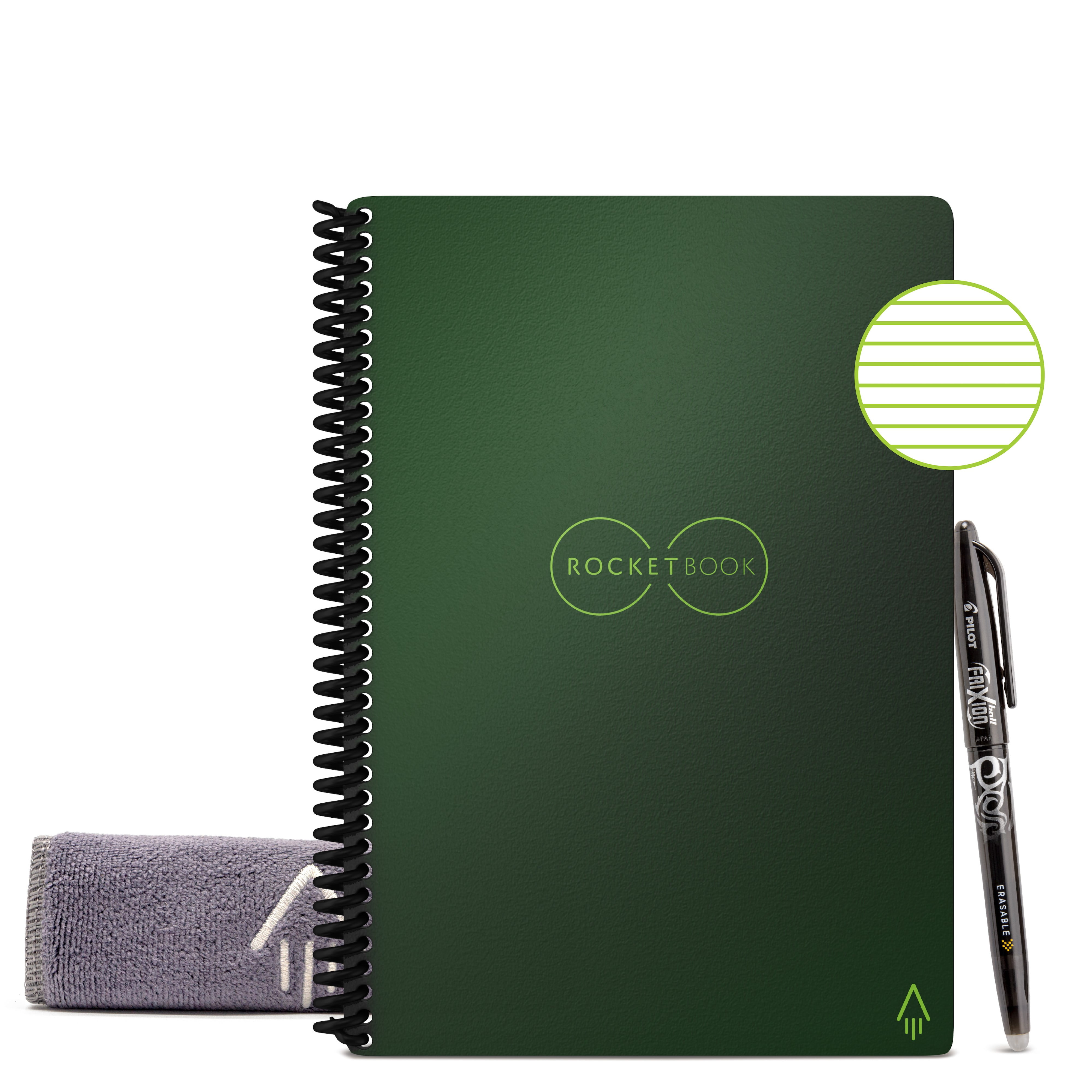 Rocketbook Core Smart Reusable and Sustainable Spiral Notebook - Green ...