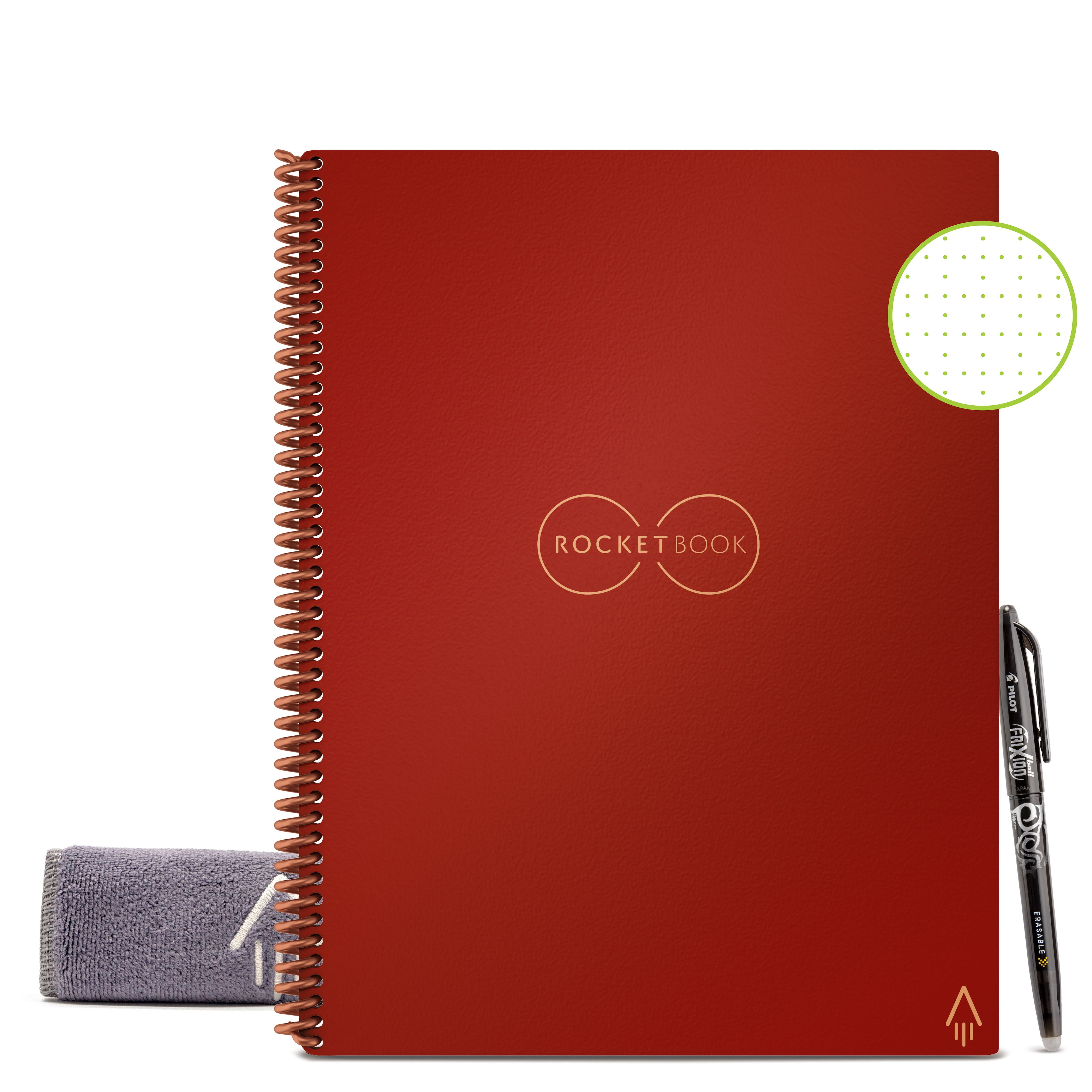 Rocketbook Core Smart Reusable and Sustainable Spiral Notebook - Maroon ...