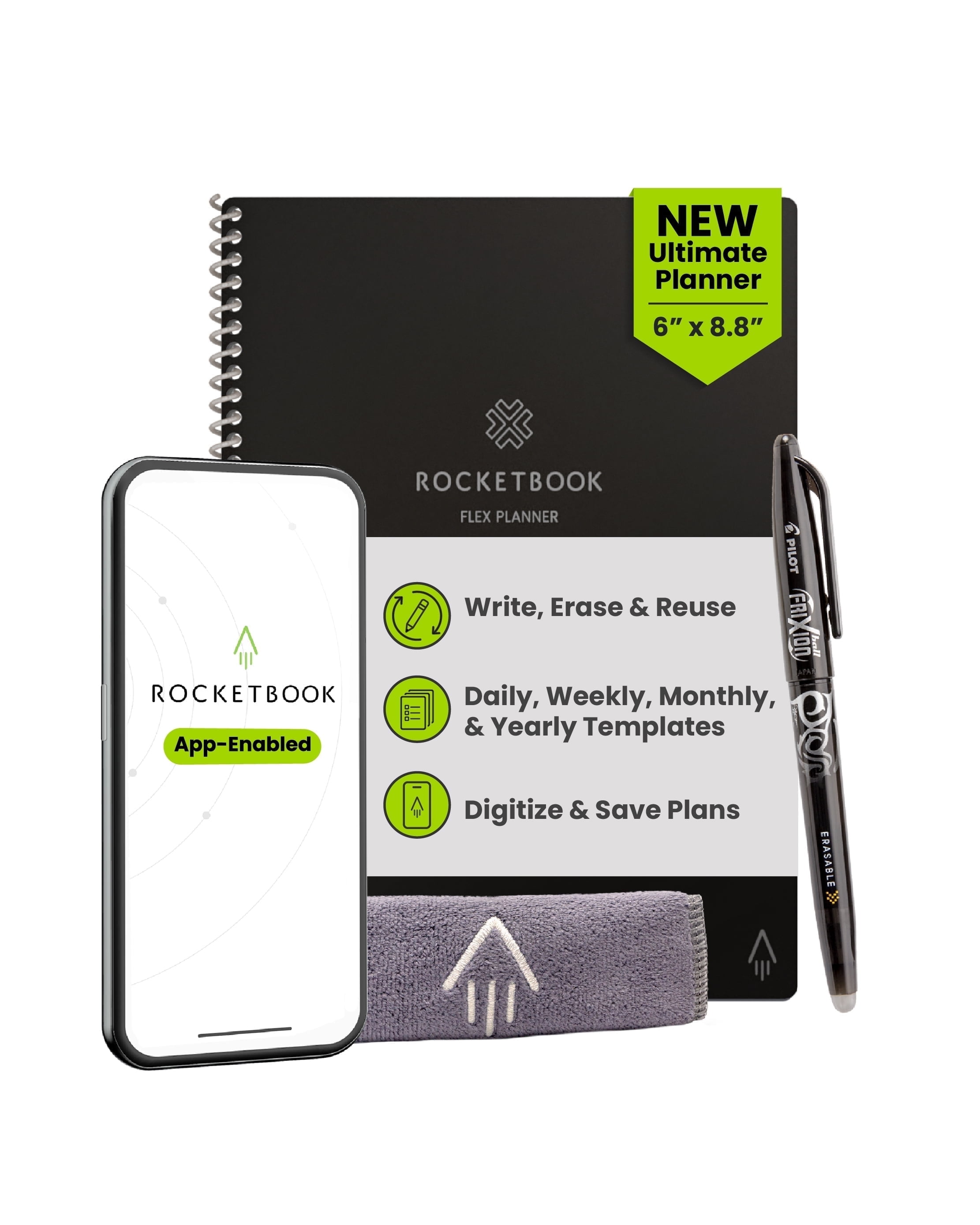Rocketbook, Reusable Flex Planner, Daily Weekly Monthly Annual, Black ...