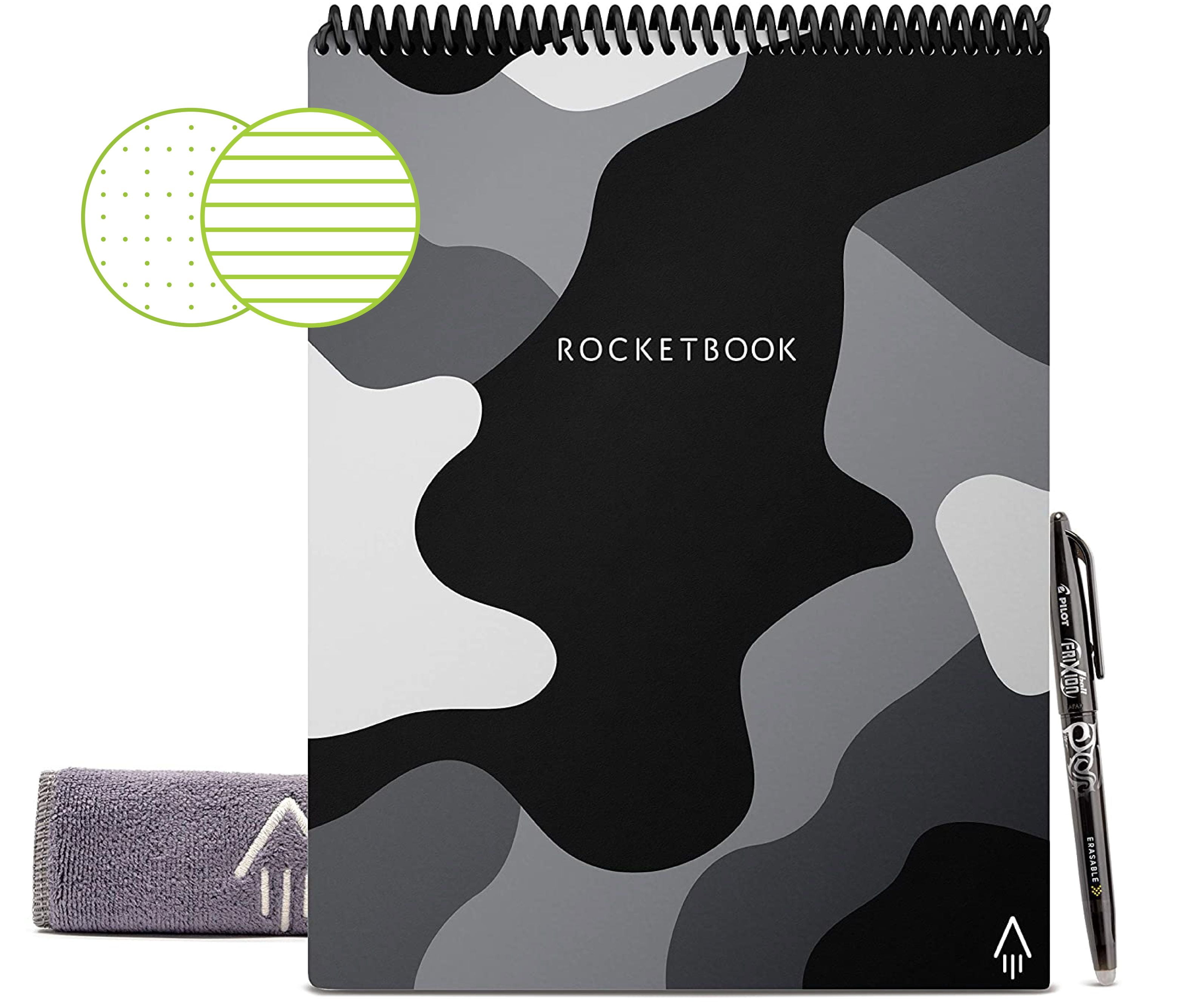 Rocketbook Flip Smart Reusable and Sustainable Spiral Notepad - Camo ...