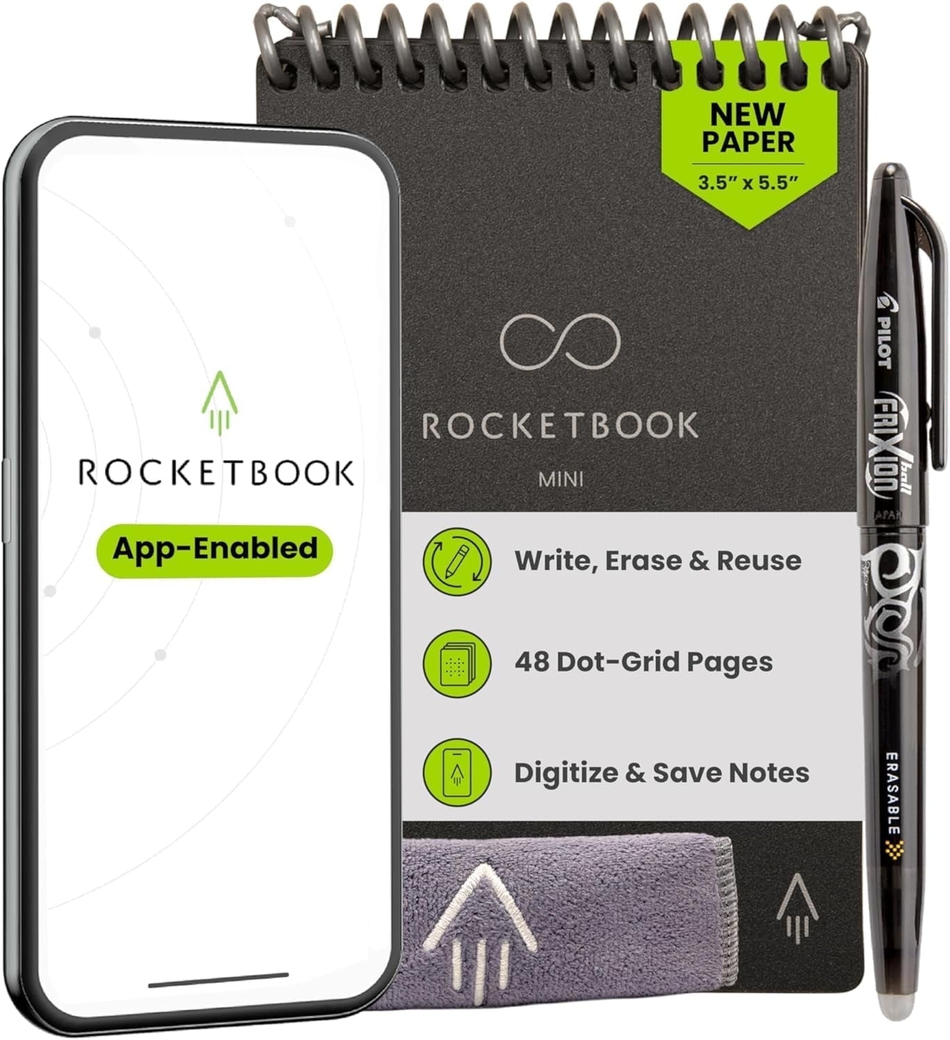 Rocketbook Smart Reusable Mini Notepad - On-the-go Notes, Pocket-Sized ...