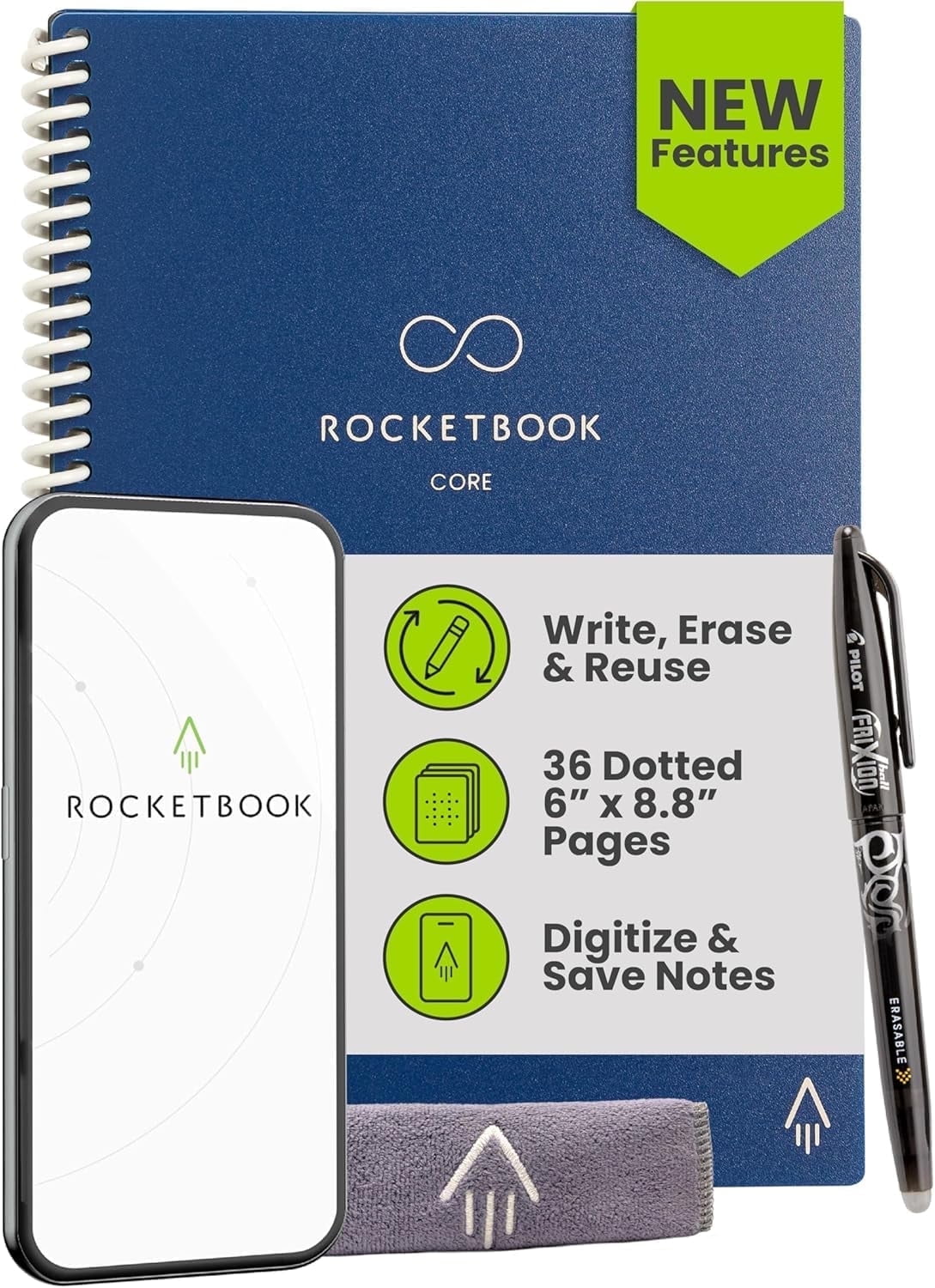 Rocketbook, Smart Reusable Core Notebook, Navy Blue, Executive Size ...