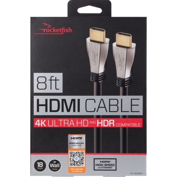 Rocketfish 2.4m 4K Ultra HD HDMI Cable, HDR Compatible, 18 Gbps, In ...
