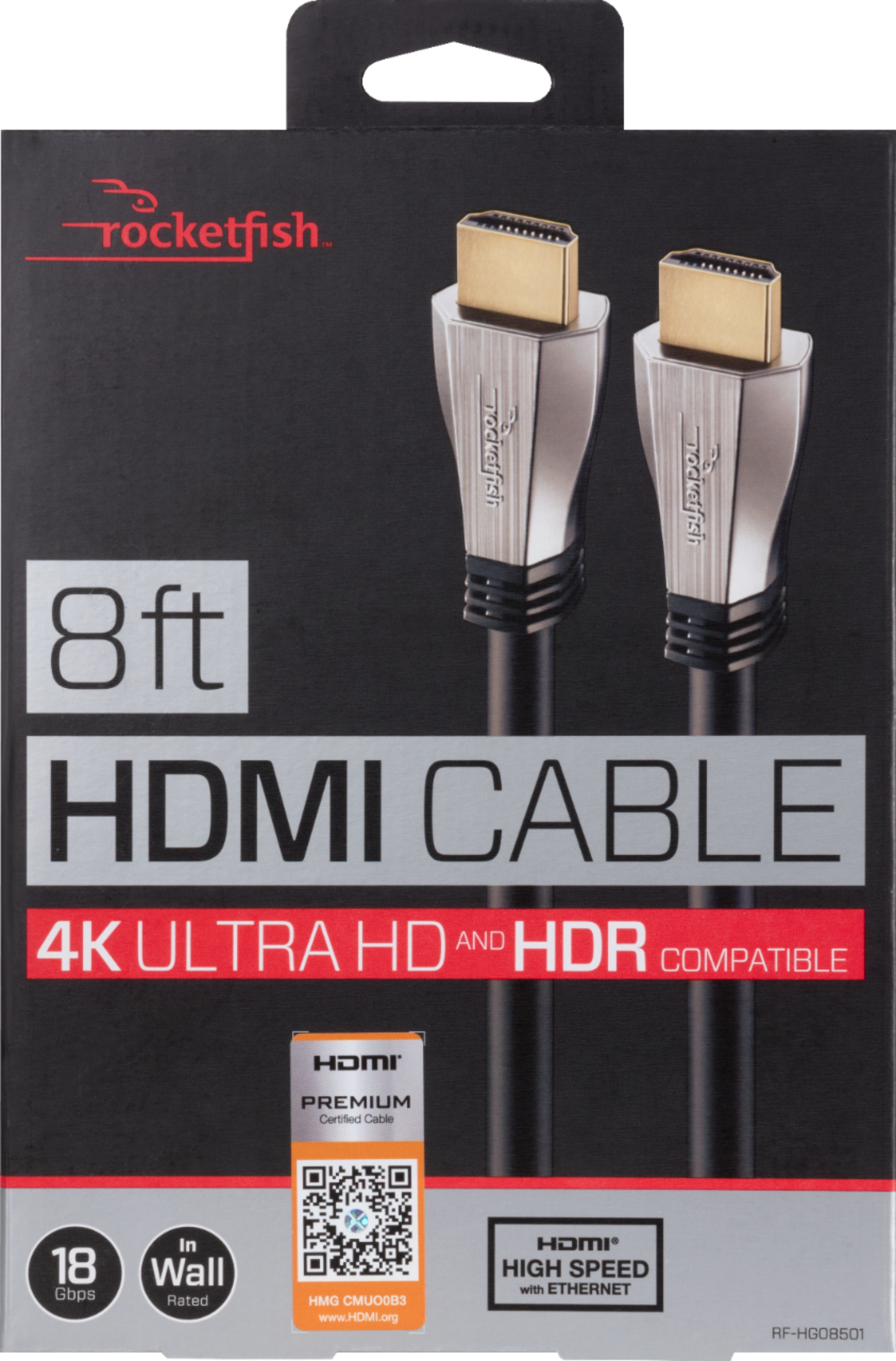 Rocketfish 2.4m (8ft.) 4K Ultra HD HDMI Cable - 4K and HDR Compatible ...