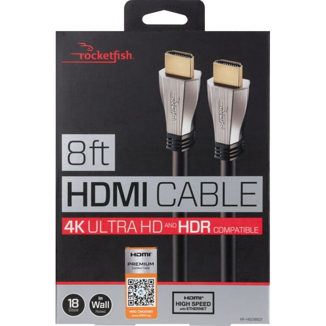 Rocketfish 2.4m (8ft.) 4K Ultra HD HDMI Cable - 4K and HDR Compatible ...