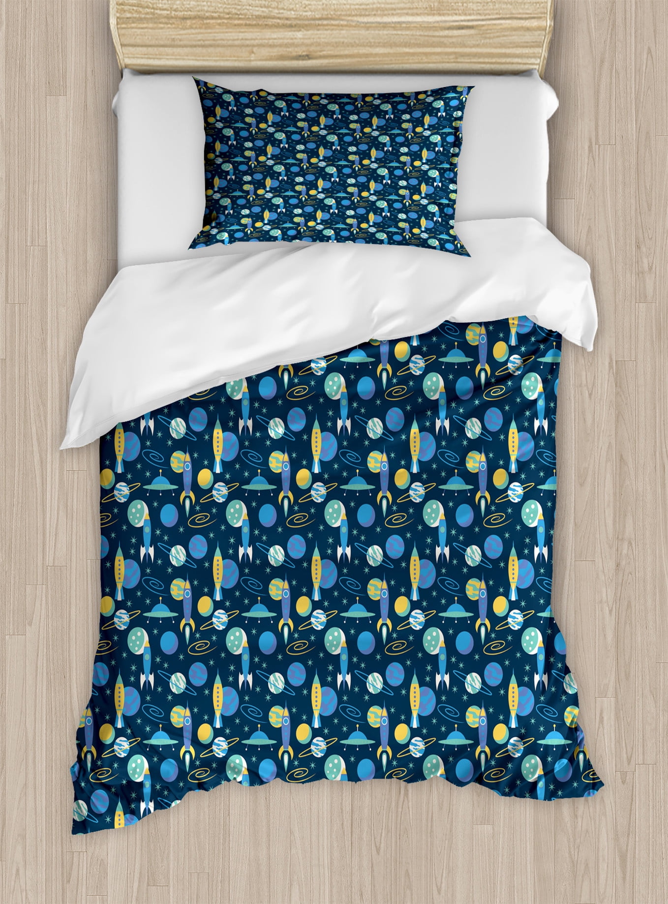 Rockets Duvet Cover Set, Planets Travel Transport Galaxy Stars ...
