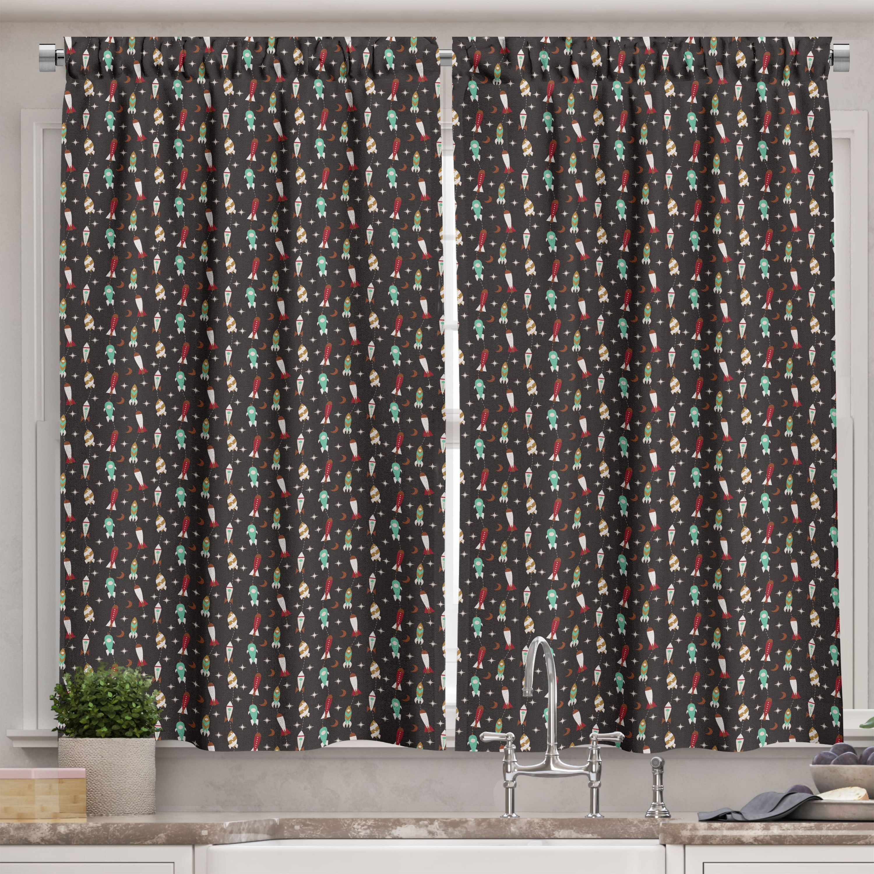 Rockets Kitchen Curtains, Continuous Stars Space Galaxies Science ...