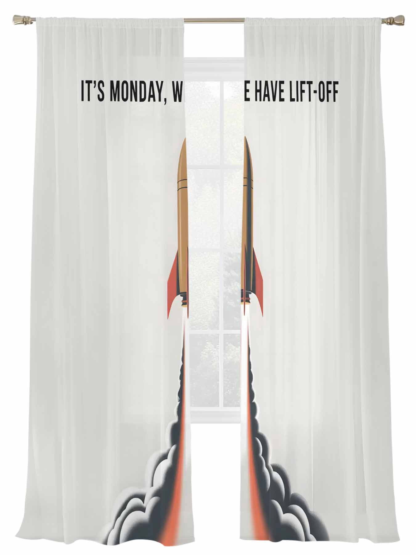 Rockets Launch Sheer Curtains 2 Panels Set Letters IT'S MONDAY WE HAVE ...